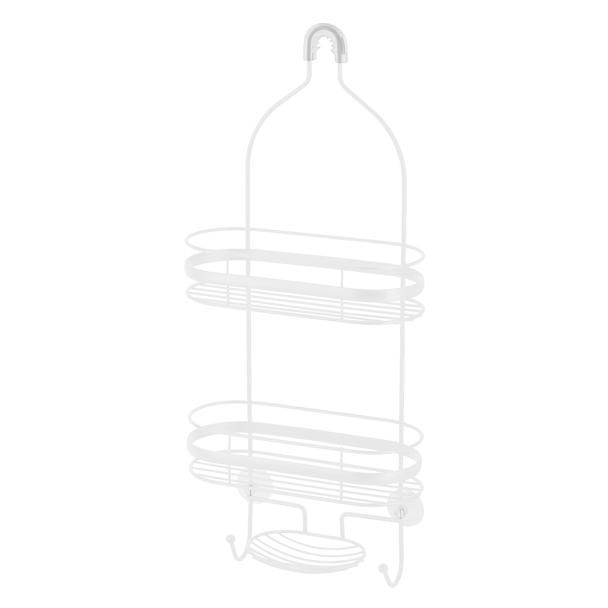 Moorefield 3 Tier hanging shower caddy with banded accents, non-slip neck, and suction cups (Matte White)