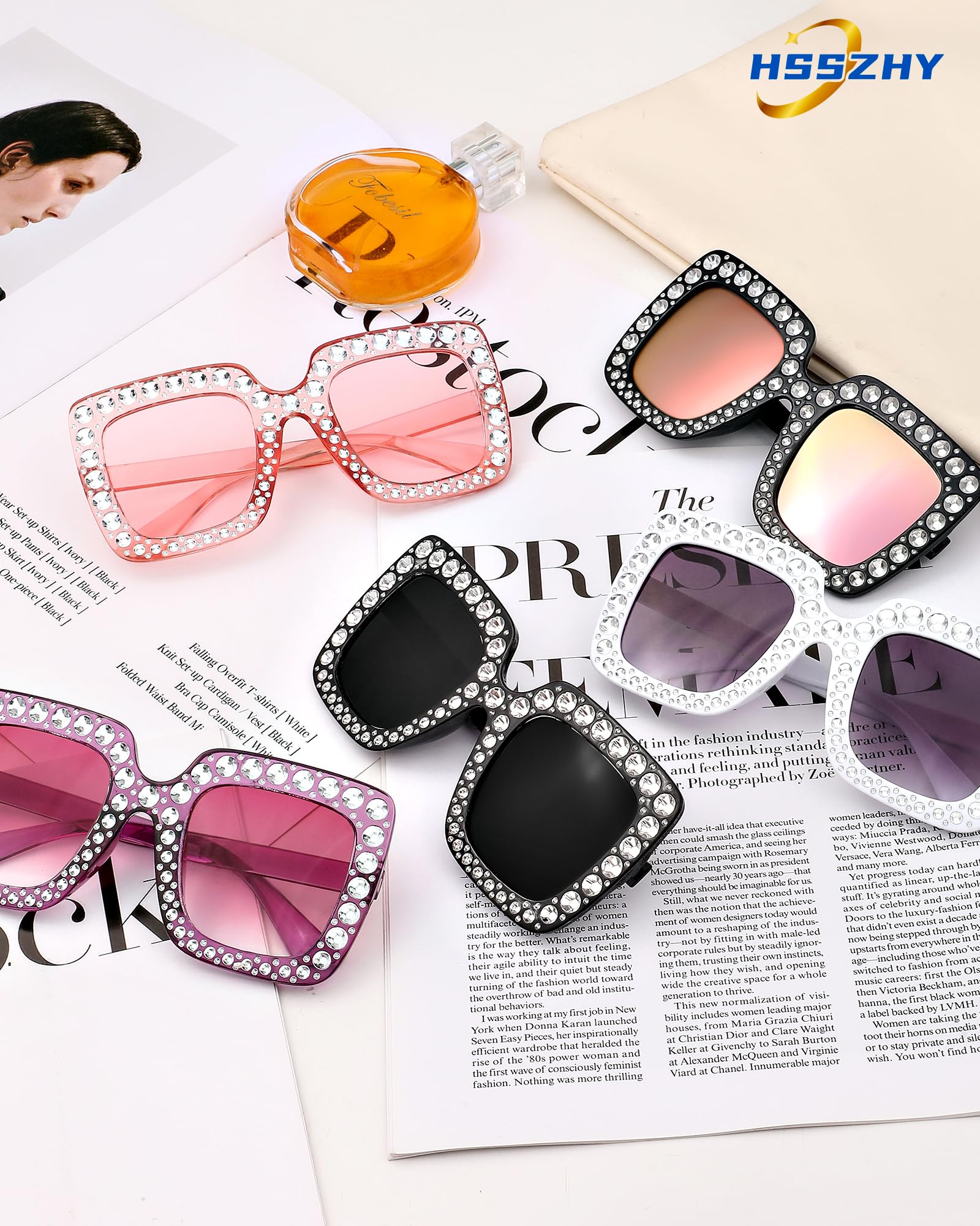LYMOJOR 10 Pack Rhinestone Sunglasses Bulk, Oversized Square Fun Bling Crystal Sunglasses for Women Party Favors