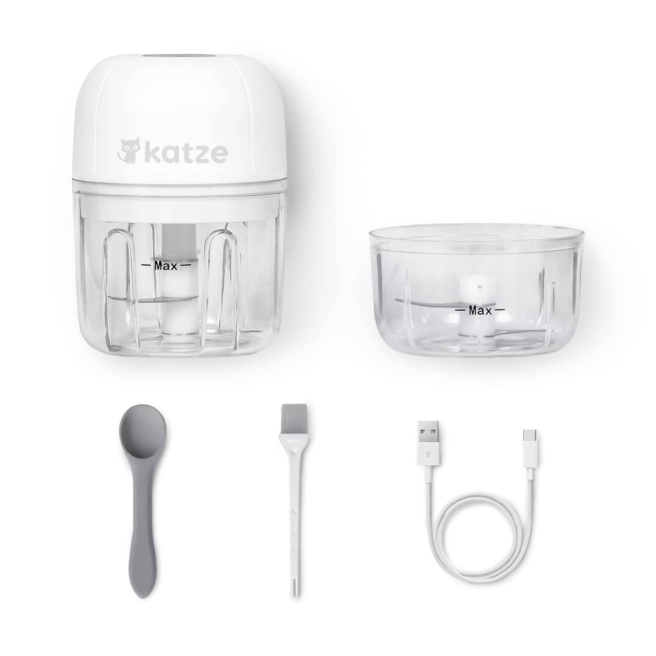KATZE Electric Mini Food Chopper β Small Processor For Garlic, Onion, Vegetables, Fruit Salad, Dicing & Puree β Mincer For Kitchen (White, 250 ml + 100 ml)