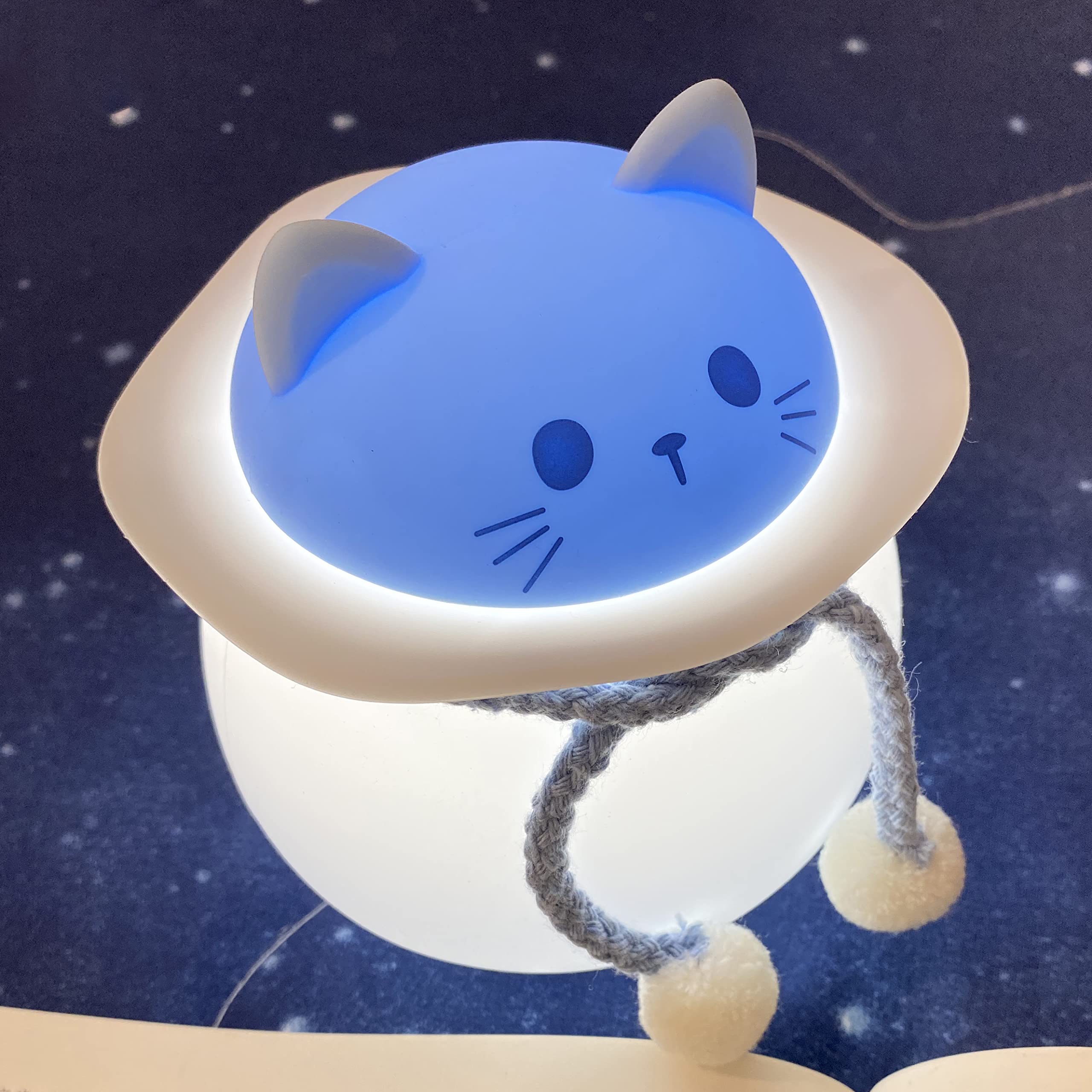 Meefad Cute Cat Night Light, Kids Table lamp with 7 Colors Changing, Soft Silicone Bedside Lamp, USB Rechargeable Accent Lamp