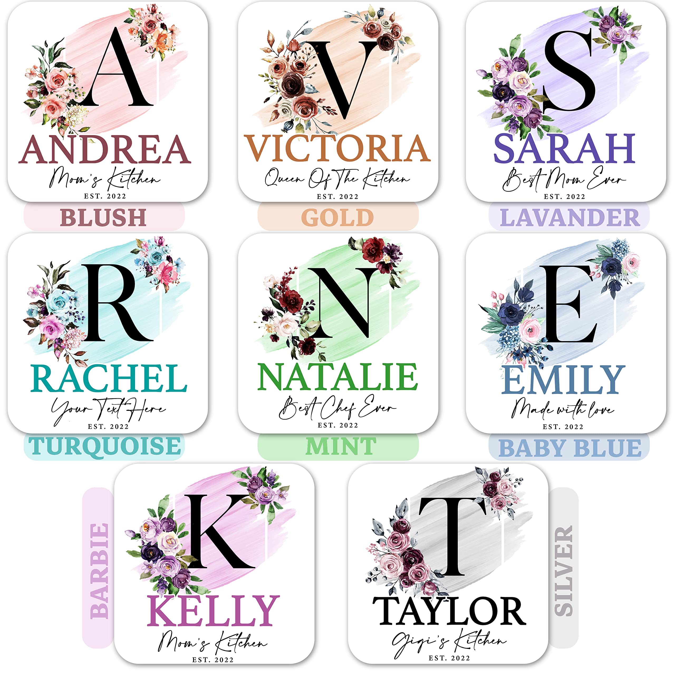Kitchen Floral Apron Gift for Mother's Day - Personalized Mom Aprons Gifts w/Pockets w/Name for Mother Men for Grilling Cooking BBQ Baking Customized Funny Chef Apron for Mommy Custom Grandpa Gift C1