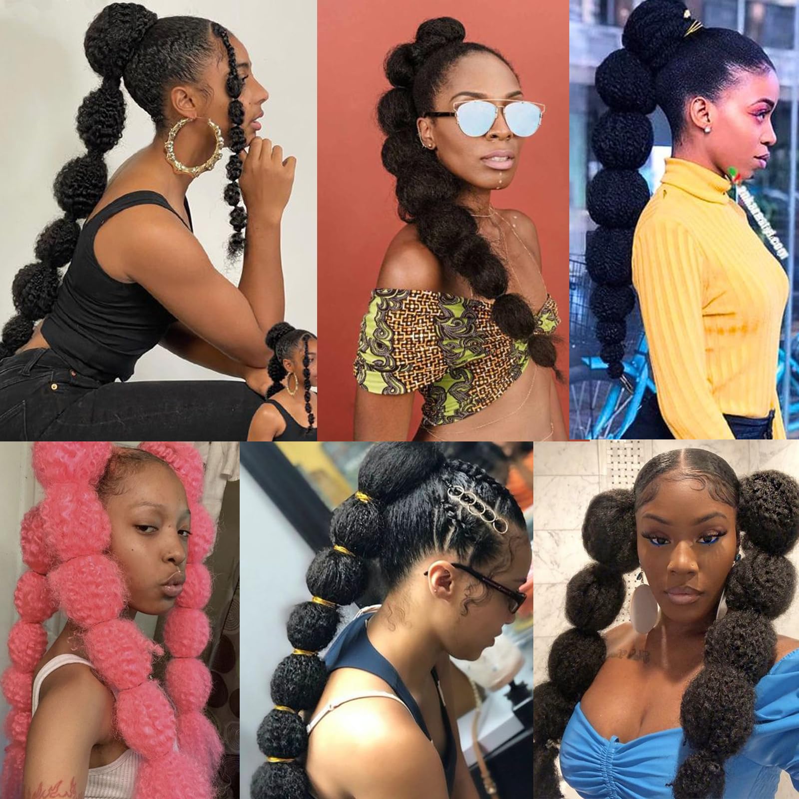 Miyamarch Drawstring Ponytail for Black Women 18 Inch Bubble Ponytail Lantenrn Braid Ponytail Protective Style Clip on Hair Extension Kinky Braided Afro Puff Drawstring Ponytail (18Inch, 1B#)