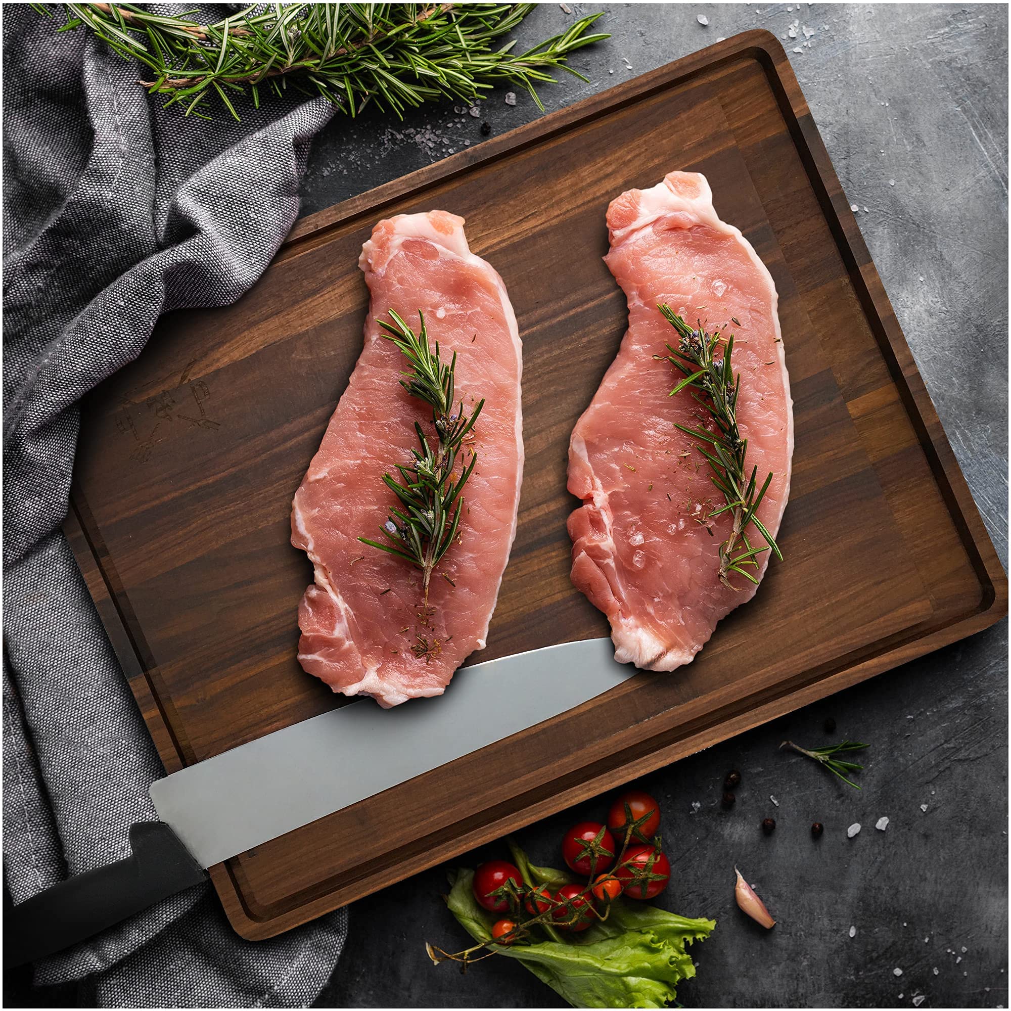Large Cutting Board Made of Walnut - Wooden Chopping Block Board - Meat Butcher Block Cutting Board - Deep Juice Groove - Perfect Chopping Board for Kitchen BBQ Charcuterie