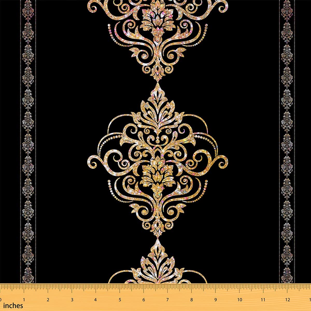 Paisley Fabric by The Yard, Yellow Flower Leaves Upholstery Fabric, Abstract Modern Luxury Royal Design Decorative Fabric, Retro Vintage Upholstery and Home Accents, Black Gold, 2 Yards
