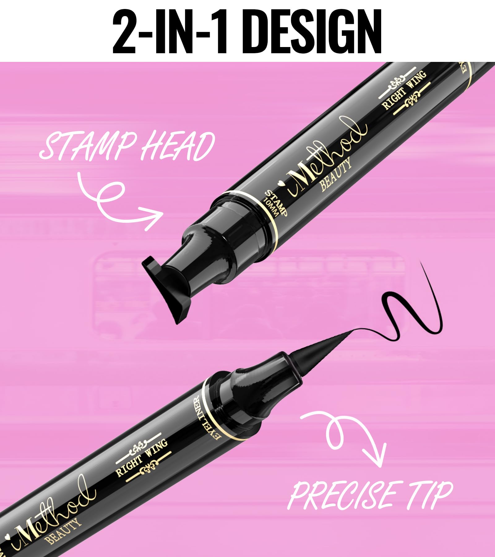 iMethod Eyeliner Stamp - 2 Pens Winged Eyeliner Stamp, for All Eye Shapes, Winged Eyeliner Stamp, Perfect Wing Cat Eye Liner, Waterproof & Smudge-proof, 10 mm
