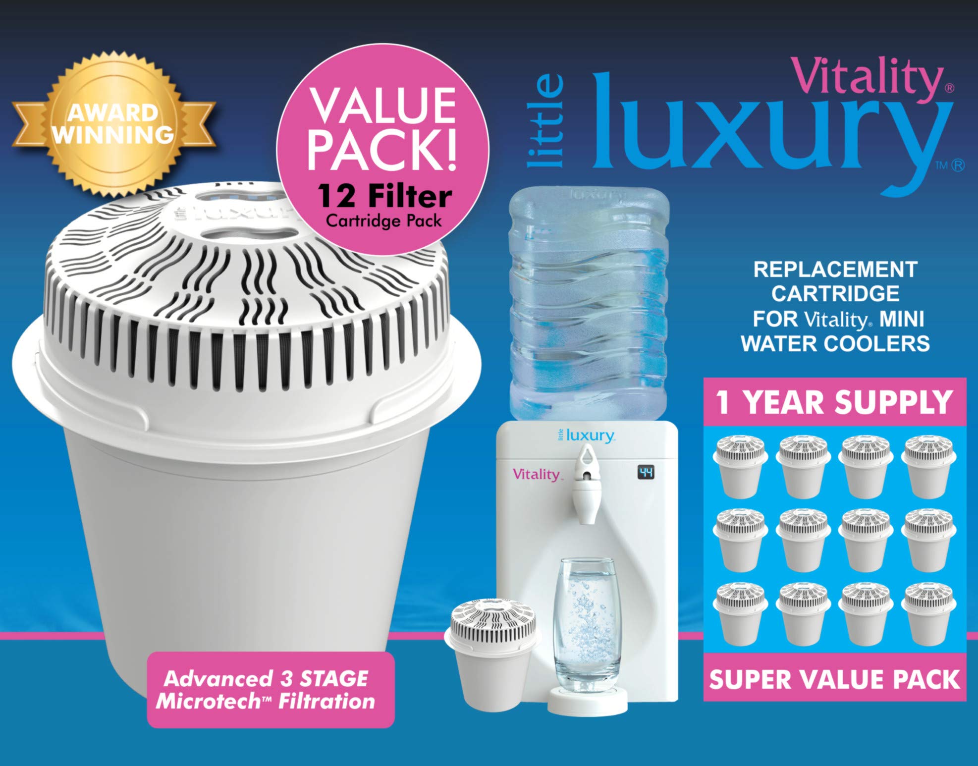 Little Luxury Vitality, Replacement Filters for Water Coolers and Non Cooling Dispensers, 12-Pack