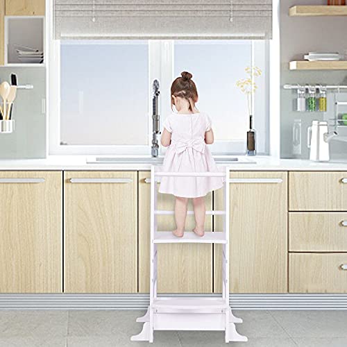 Kinbor Baby Kids Step Stool Kids Learning Stool Kids Kitchen Step Stool with Safety Rail-Solid Wood Construction. Perfect for Toddlers and Older