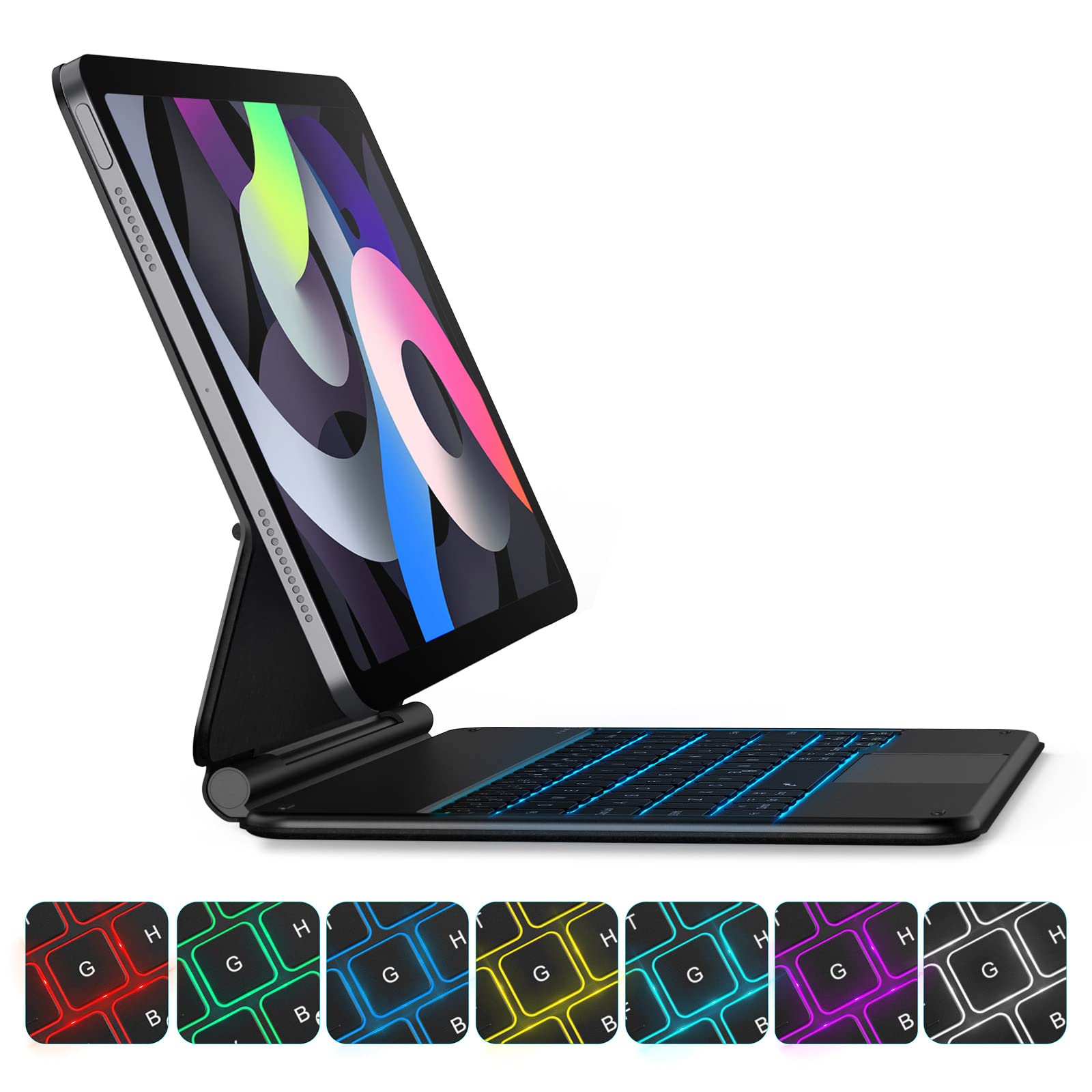 KINGTIME Floating Cantilever Stand Magnetic Keyboard Case Compatible with iPad 11 Inch, iPad Case with iPadOS Shortcuts, Multi-Touch Trackpad, 7-Color Backlit, Bluetooth 5.2 Connection, 800mAh Battery