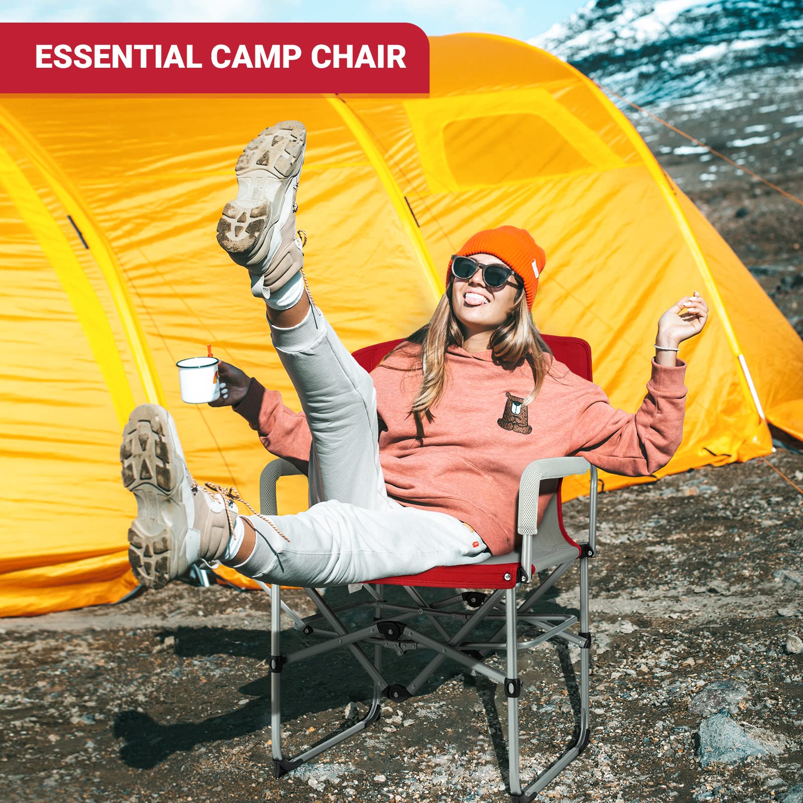 KingCamp Camping Chairs for Adults Folding Chairs Camping Directors Chair with Side Table Heavy Duty (Navy+Wine,2PCS)