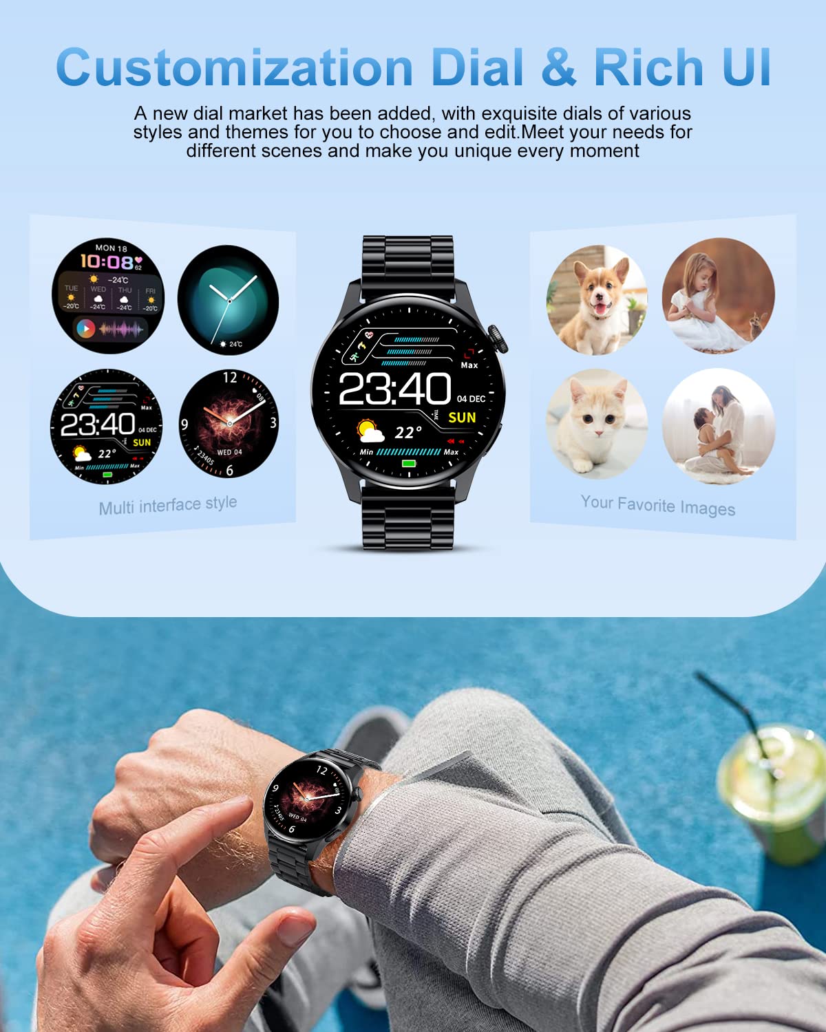 LIGE Smart Watches for Men, Smartwatch for Android and iOS Phones with Bluetooth Calls 1.32" Full Touch Screen Activity Tracker Heart Rate Sleep Monitor IP67 Waterproof Pedometer
