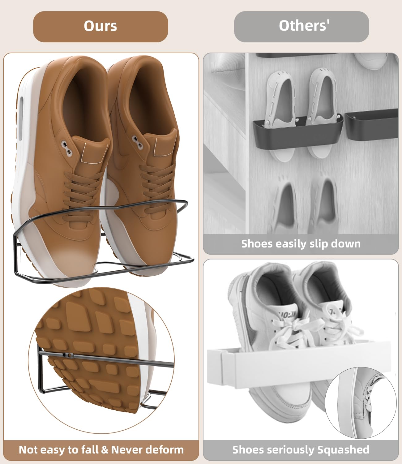 PrimZooty Wall Mounted Shoe Rack 10Pack, with Sticky Hanging Strips, Metal Wall Shoe Storage, Hanging Shoe Organizer for Wall/RV/Door