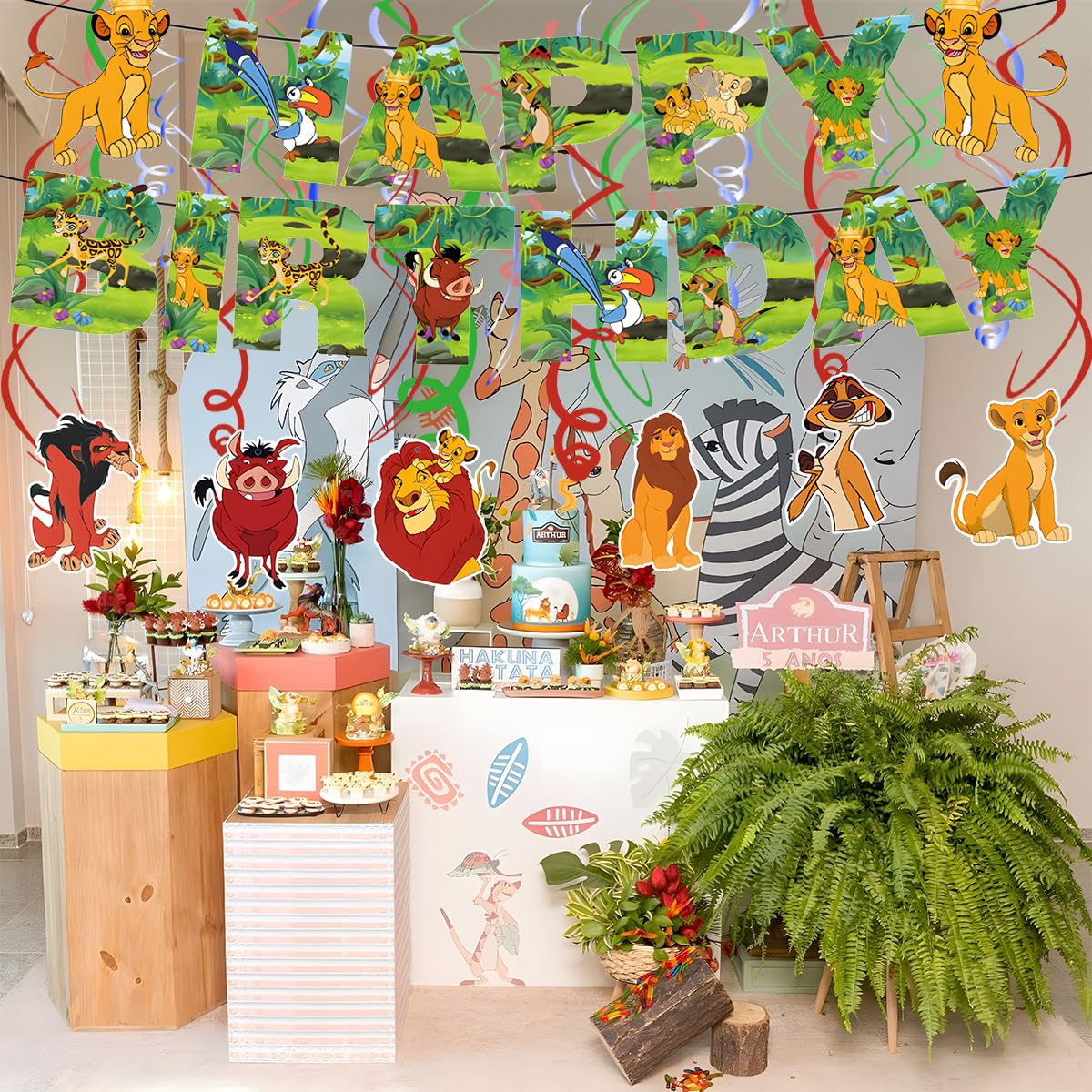 NVDFJEU Party Banner Hanging Swirls For Lion King,For lion Birthday Theme Party Decorations Supplies, Greener