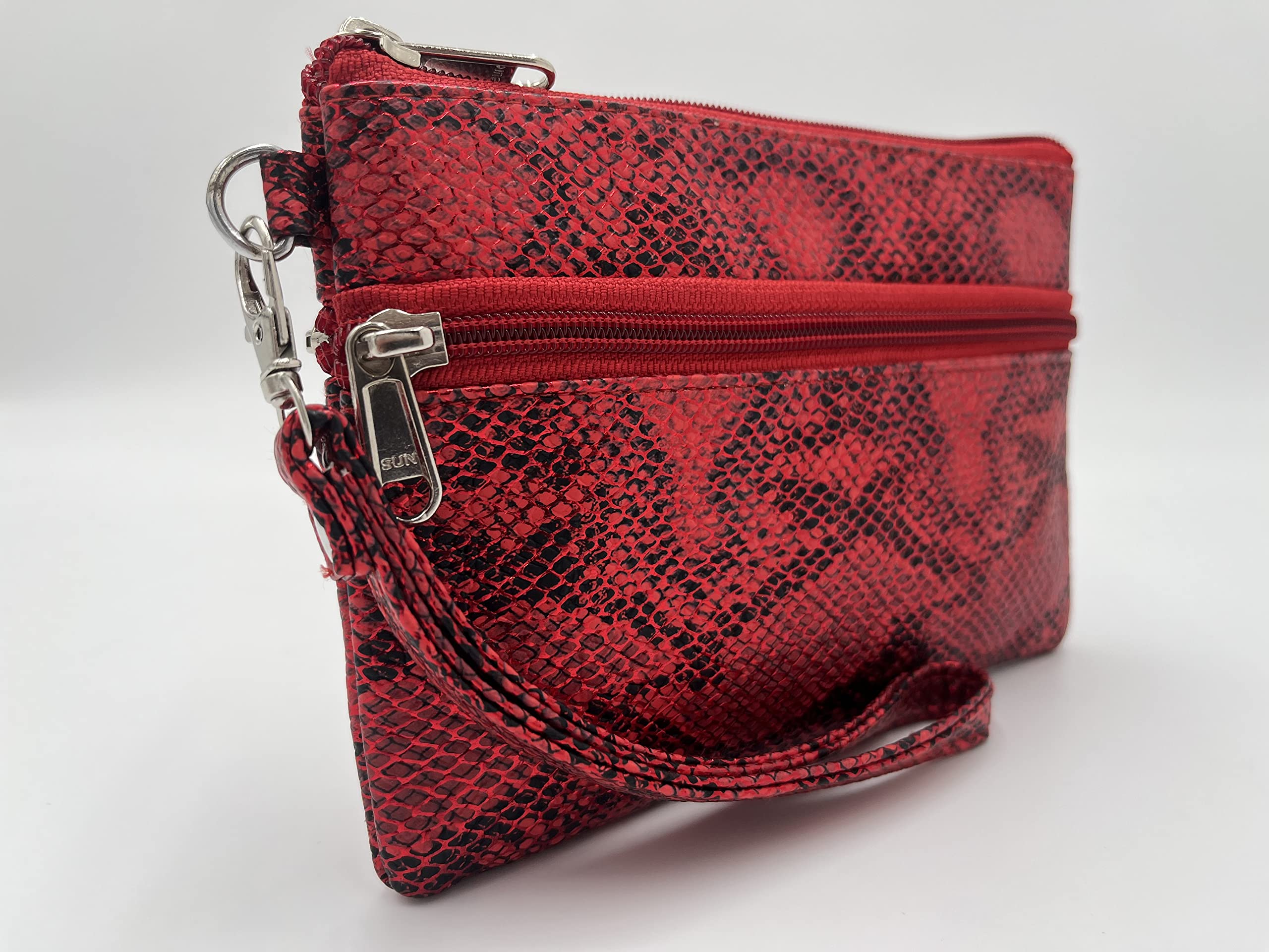 Liberty Leather Wristlet Purses for Women Red Clutch Cell Phone Wallet Vegan Leather Purse