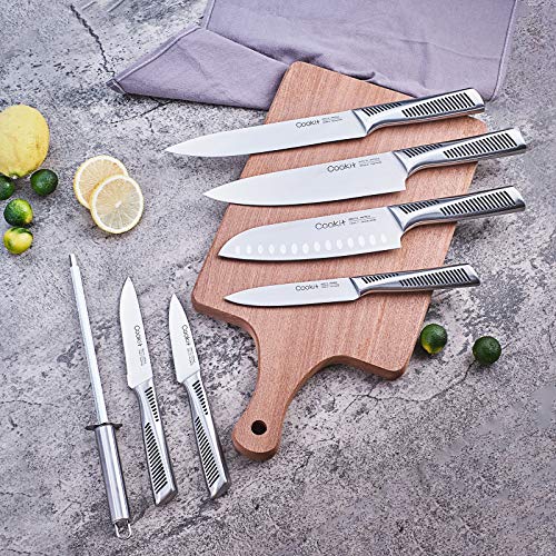 Kitchen Knife Set, Cookit 15 Piece Knife Sets with Block Chef Knife Stainless Steel Hollow Handle Cutlery with Manual Sharpener