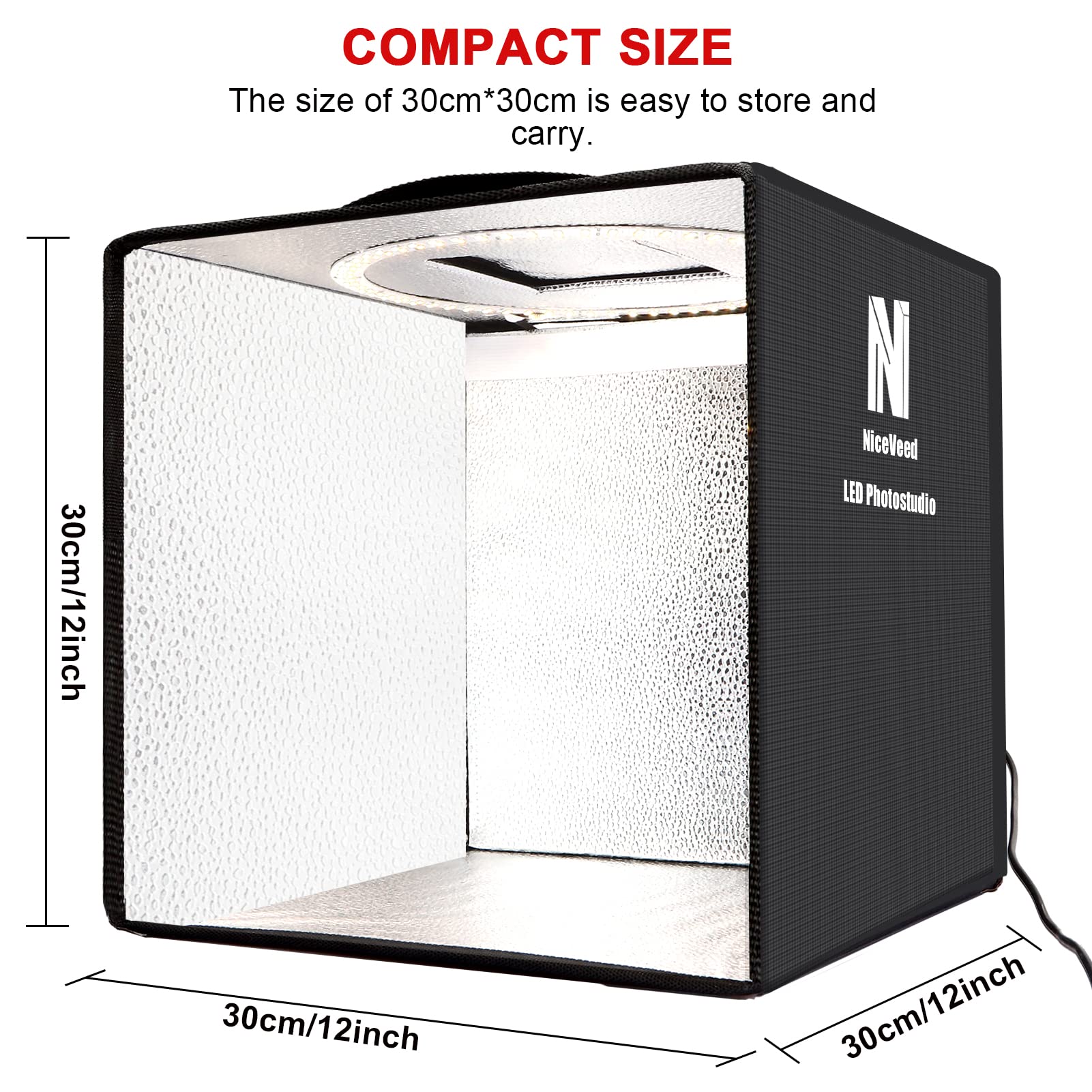 Light Box, NiceVeedi 12" x 12" Portable Photo Studio Box Shooting Tent, Dimmable Photography Lighting Box Kit with 112 SMD LED Bead, 6-Color Backdrops, Carrying Bag