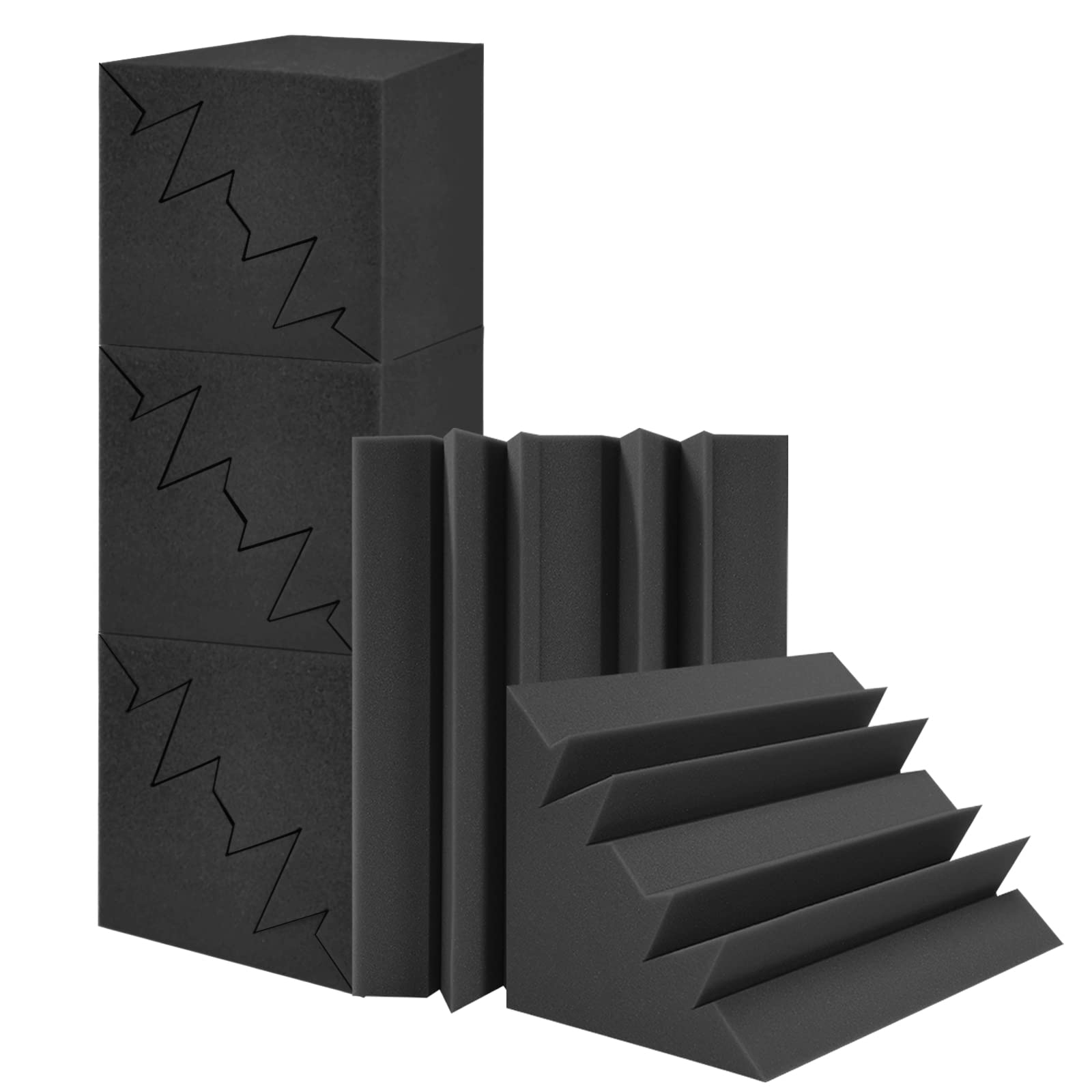 Krightlink Acoustic Foam Bass Trap Studio Foam 4 Pack 12" X 7" X 7" Sound Absorbing Foam, Corner Block Finish High Density Sound Panels Insulation for Studios Home