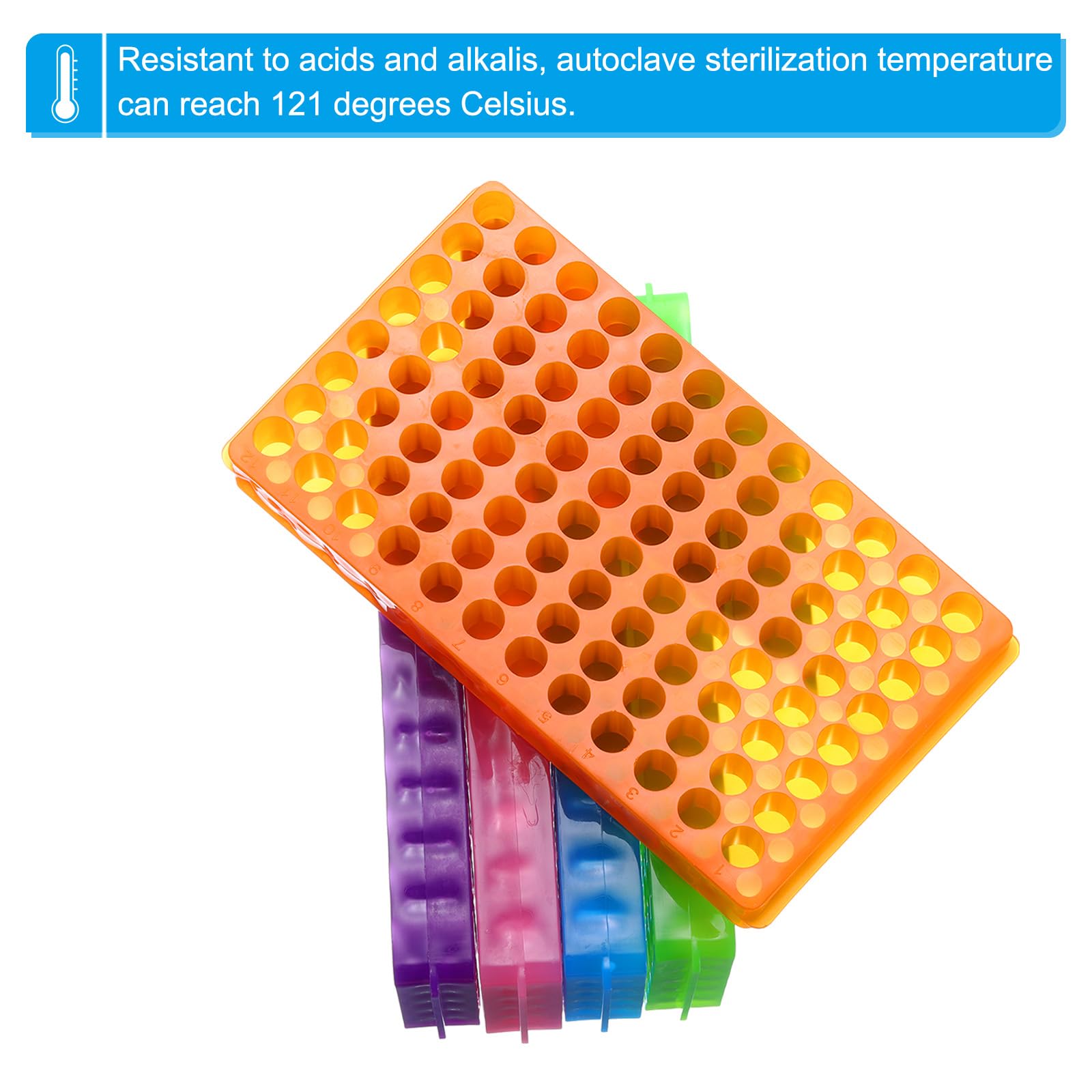 PATIKIL 96 Wells Tube Rack, 2 Pcs Vial Rack Double Panel Centrifuge Tube Holder for Microcentrifuge Tubes 0.2/0.5/1.5/2ml, Purple