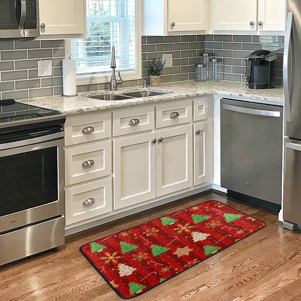 Kitchen Rugs Christmas Snowflakes Golden Tree Design Non-Slip Soft Kitchen Mats Bath Rug Runner Doormats Carpet for Home Decor, 39" X 20"