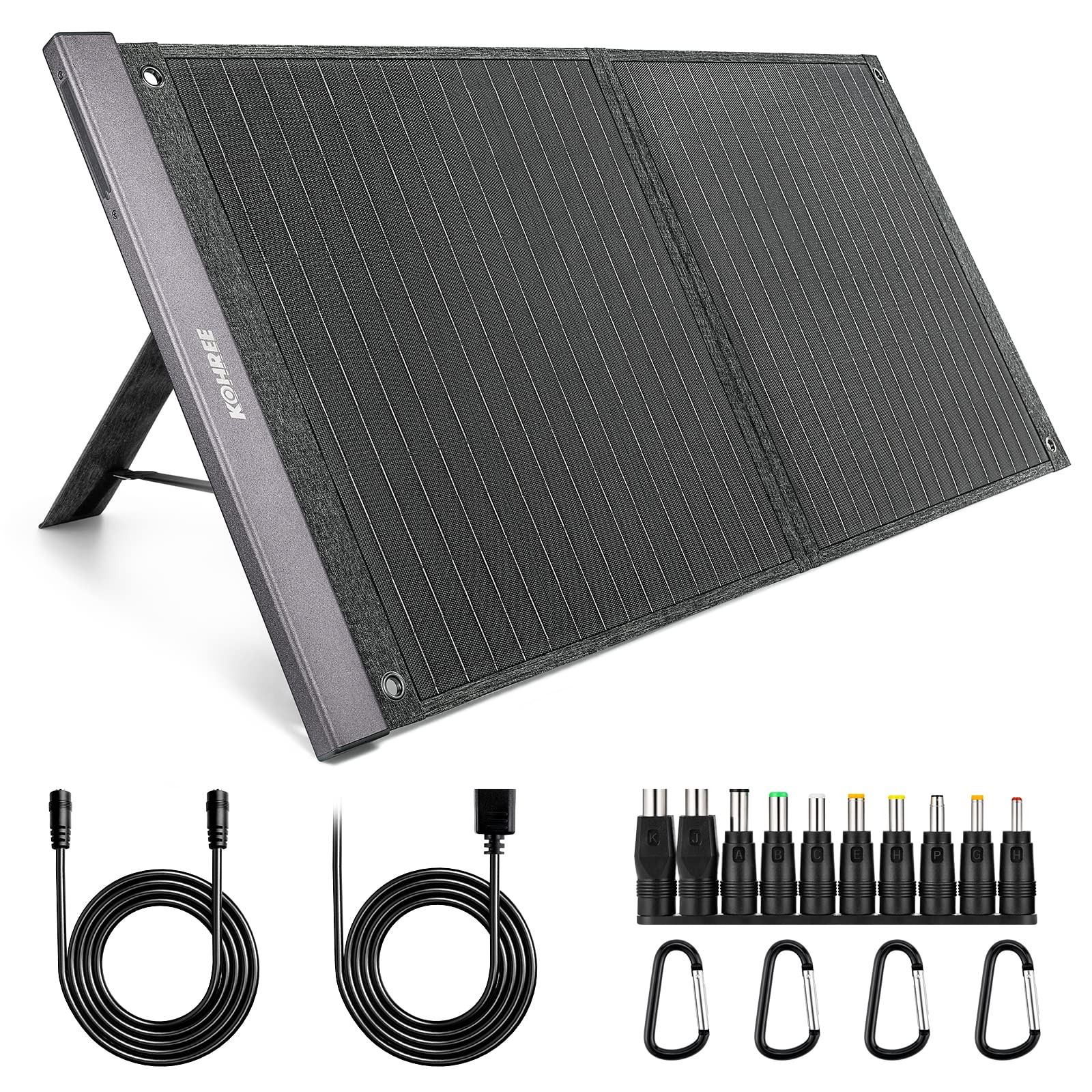Kohree 100W Portable Solar Panel Waterproof, Foldable Monocrystalline Solar Panel Power Charger System Kit for RV Camping Outdoor Boat Emergency Backup Power Station, with USB/PD/DC Outputs 18V