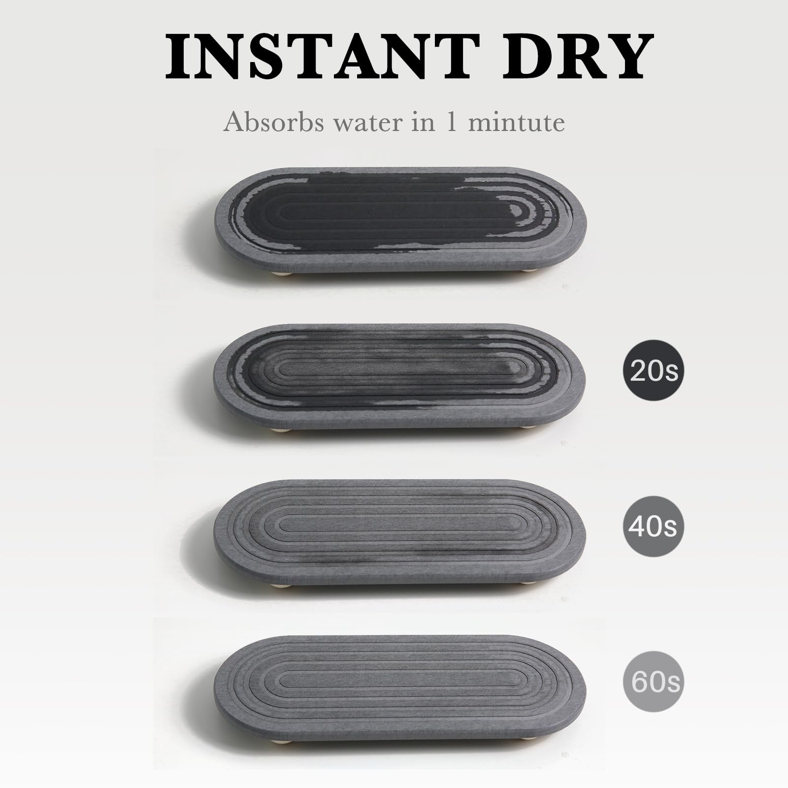 RIOMZY Instant Dry Sink Caddy Organizer – Water Absorbing Stone Tray for Kitchen Bathroom Countertop, Fast Drying Sink Caddy (with Wooden Feet and Natural Loofah, Gray)