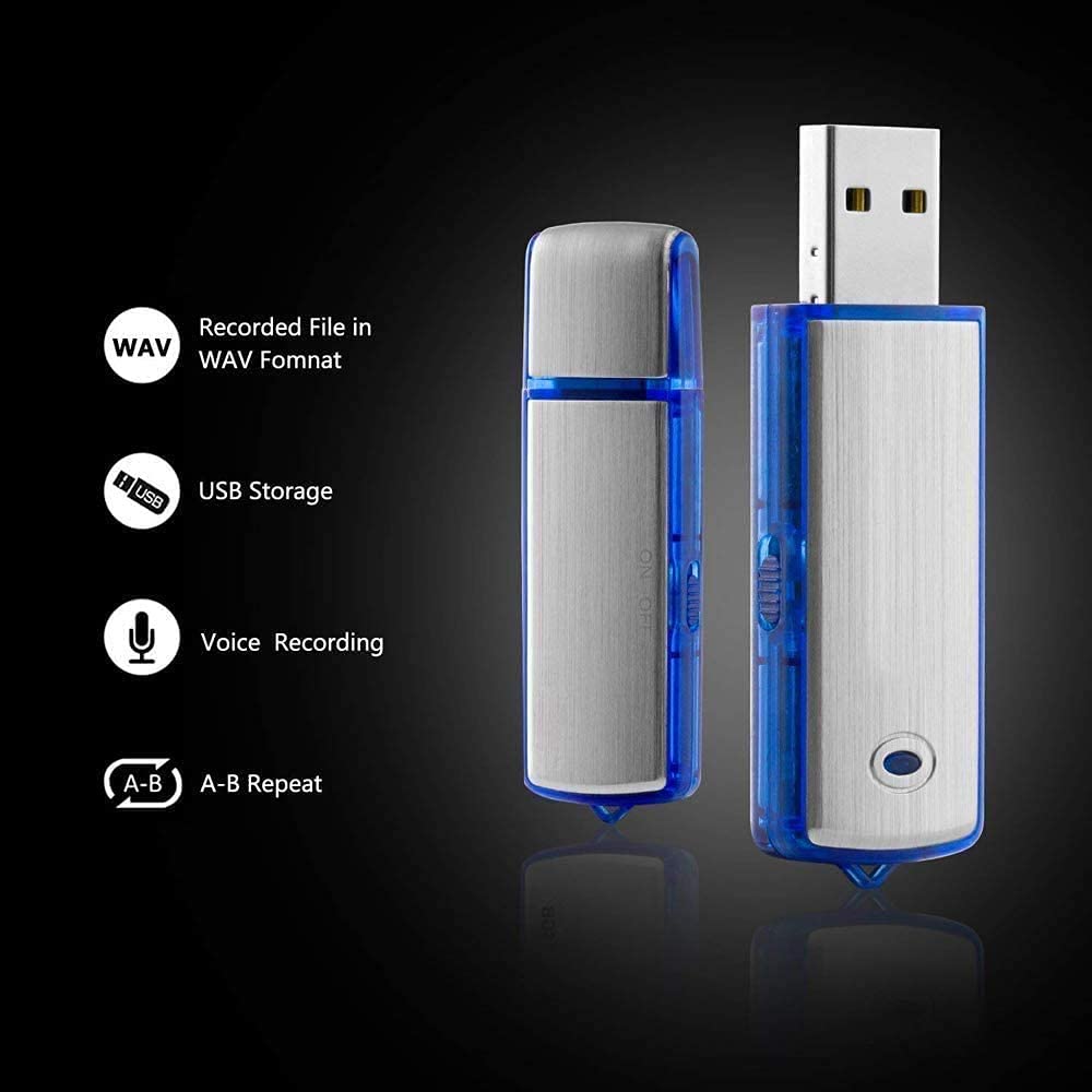 Mini Digital Voice Recorder 16GB USB Flash Drive and Mp3 Function HD Lossless Noise Reduction AI Smart Voice Recorder Flash Drive for Lectures Meetings Interviews and Transfer Files (Blue Edge)