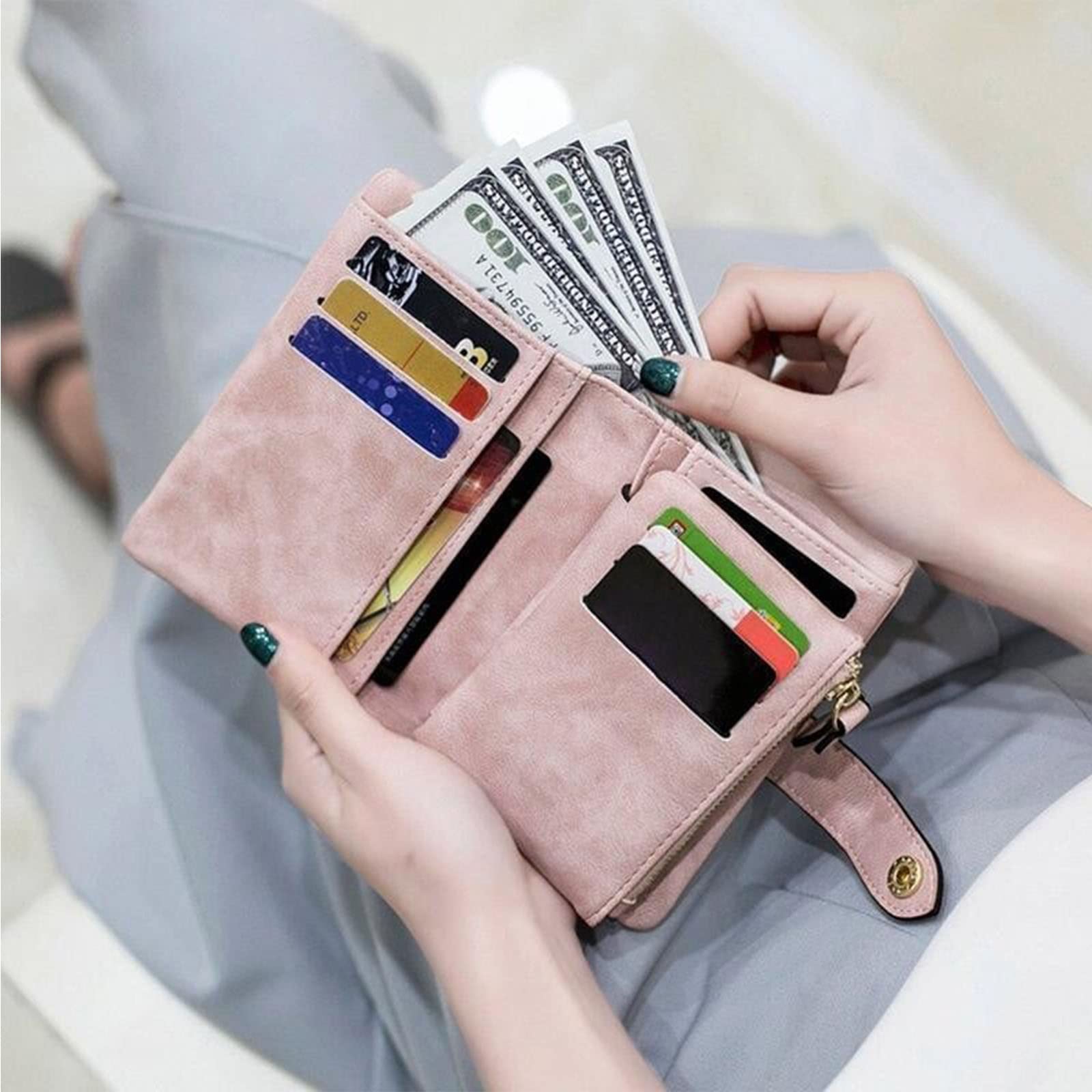 lanyuke Small Trifold Leather Wallet For Women - [2023 NEW] Mini RFID Credit Card Frosted Wallet for Travel (Black)