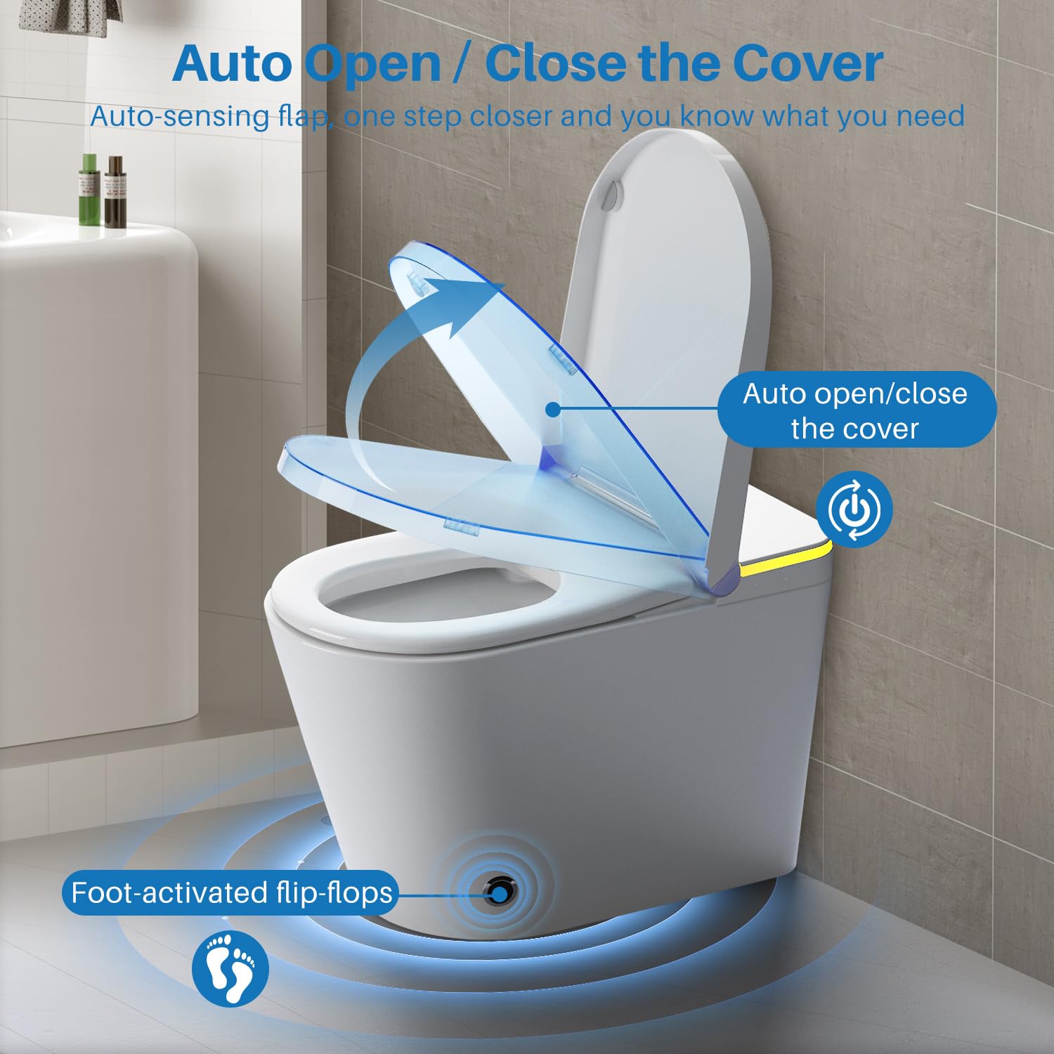 Smart Bidet Toilet with Heated Water/Adjustable Washing Settings/Air Dryer/LED-light, One Piece Bidet-Toilet with Remote Control/Auto Open Cover