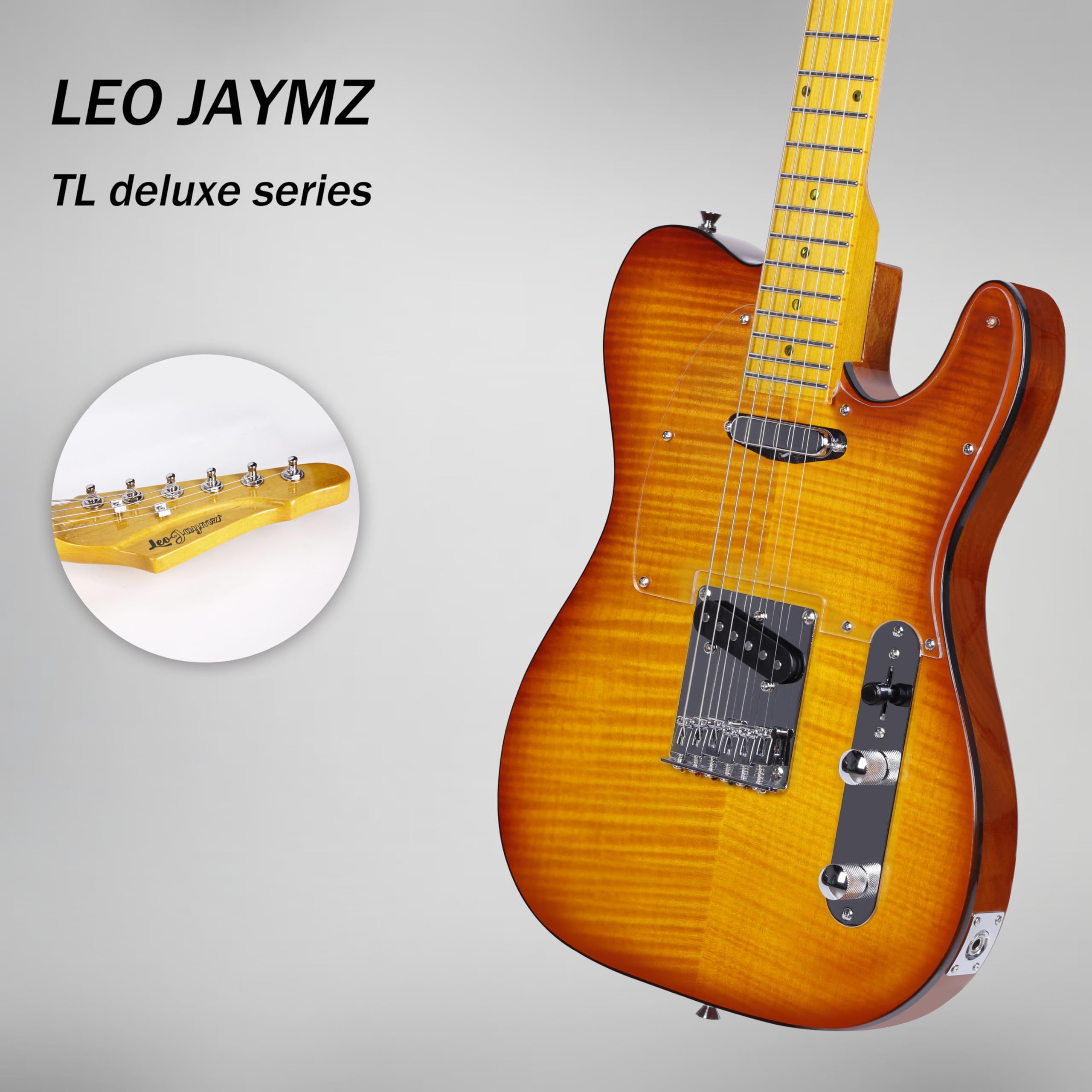 Leo Jaymz ResonanceX Pro Electric Guitar with Flame Maple Top - High Gloss Mahogany Body and Hard Maple Neck - High Transparent Acrylic Pickguard - Highly Output Alnico V Pickups
