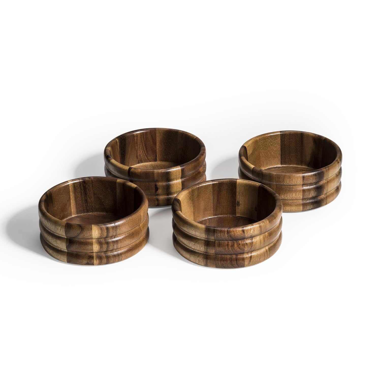 Kalmar Home Acacia Wood Four Individual 6-Inch Ribbed Salad Bowls