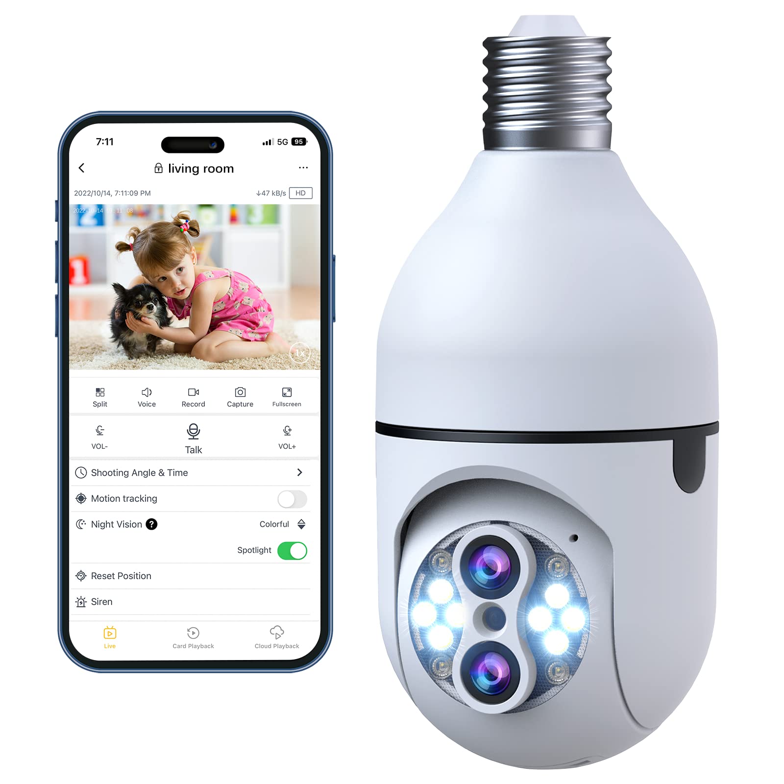 Light Bulb Security Camera Wireless Outdoor with Color Night Vision, 10X Hybrid Zoom 360° View Dual Lens Light Socket Camera Auto Tracking PIR Motion Detection Alerts Two Way Talk Color Night Vision