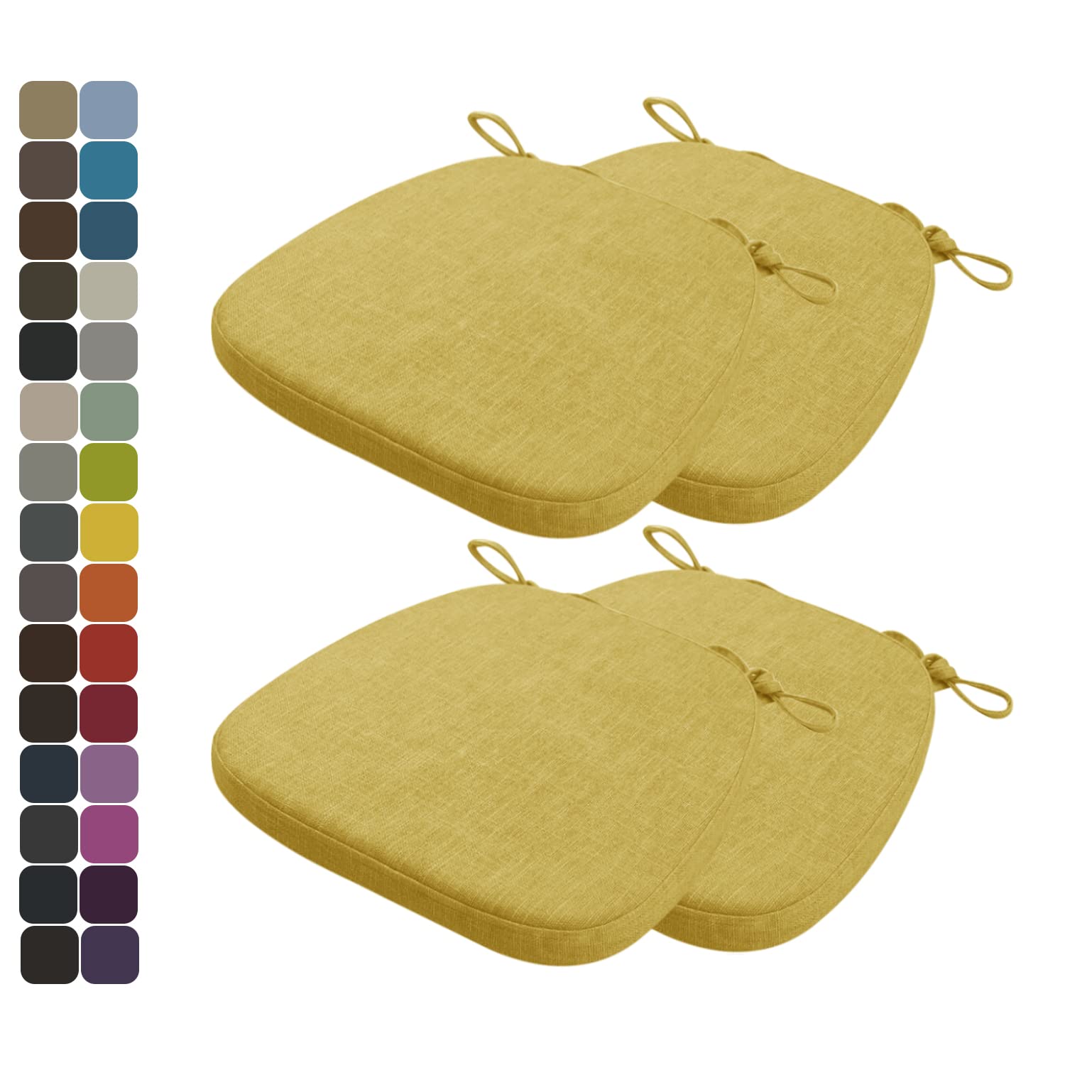 Kimgull Chair Cushions with Ties, Non Slip Chair Pads Set of 4, Thickened Breathable Cover Detachable Seat Cushion, for Kitchen Dining Living Room Office Chair (17x15.7x2In Yellow)