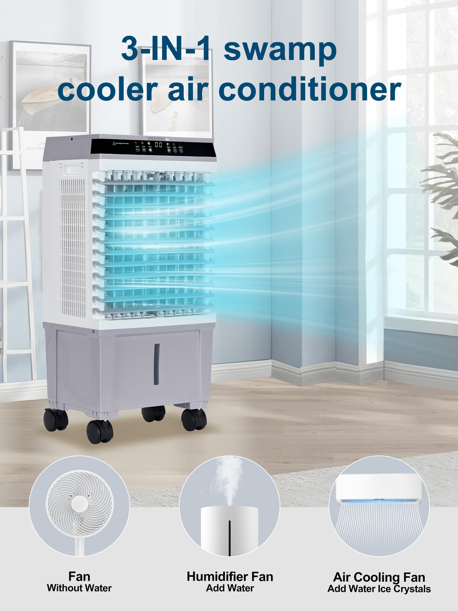 Landeagle Swamp Cooler, 1800CFM Evaporative Cooler with 5.3-Gal Water Tank, Cooling Fan with 3 Speeds, Remote Control, 12H Timer, Evaporative Air Cooler for Indoor Room Bedroom Use