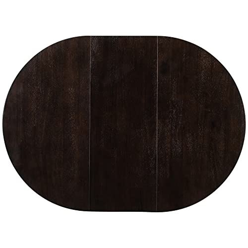 OYN 5-Piece Kitchen Room Furniture, Wooden Farmhouse Round Dining Table Sets with 4 Nailhead Decor Upholstered Chairs and Extendable Tabletop for 4 Persons Family Meal, Espresso