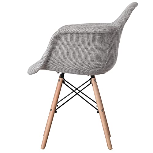 Mid-Century Modern Style Fabric Lined Armchair with Beech Wooden Legs, Grey Set 4