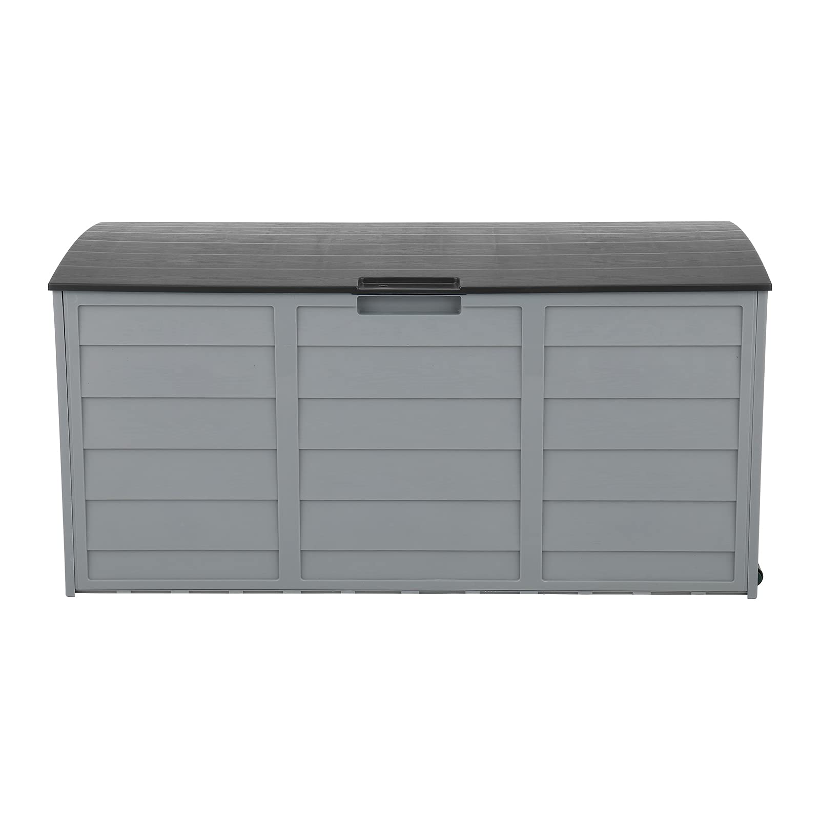 Kcelarec Plastic Deck Storage Container Box Outdoor Patio Furniture 75 Gal, Pools Yard Storage Tools w/Built-In Wheel (Grey)