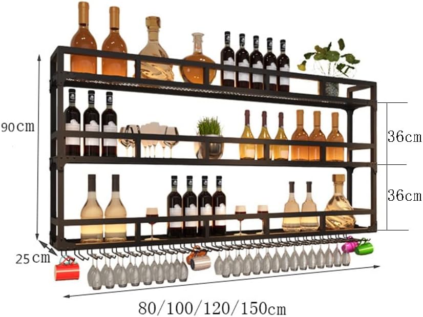 LED Wall Mounted Wine Rack, Customizable Metal Floating Shelves for Home, Restaurant, Bars, Bottle & Glass Holder with Upside Hanging Goblet