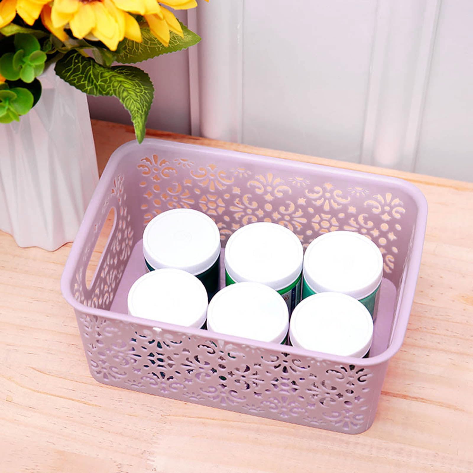 hhseyewell Packing Cubes for Moving Stackable Plastic Storage Box Hollow Out Delicate Retro Pattern Storage Basket With Lid For Clothes Cosmetics Papers Toys Basement Storage Purple