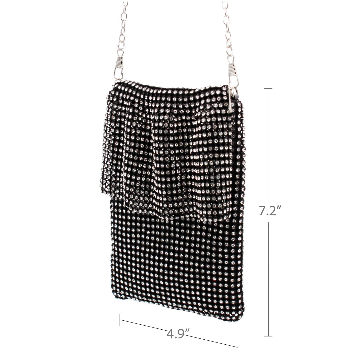 Lavencious Small Bling Crystal Crossbody Evening Bag, Metal Mesh Cell Phone Purse Wallet, Handbag - Black
