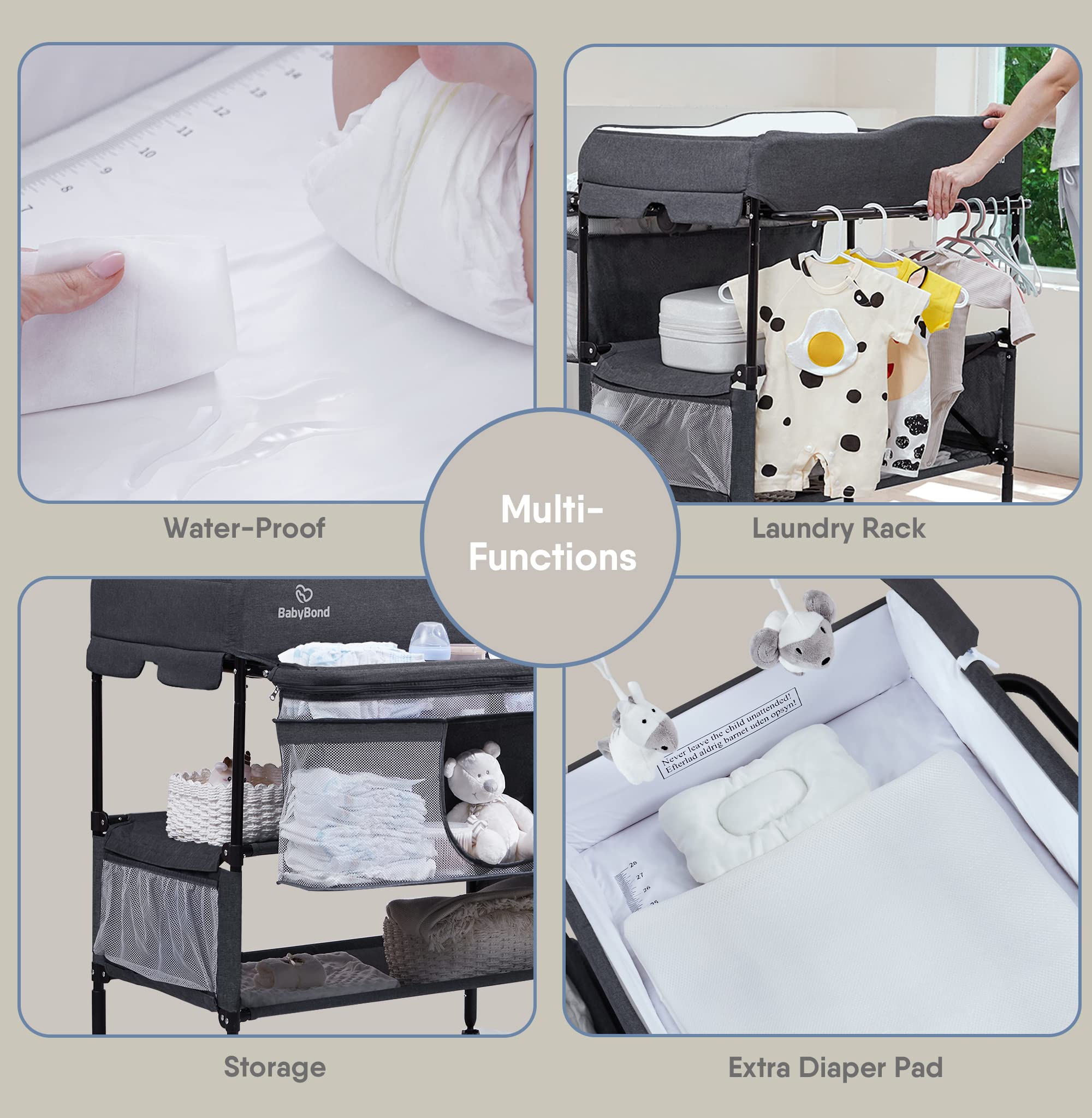 Portable Baby Changing Table, Foldable Changing Table Dresser Waterproof Diaper Changing Table Height Adjustable Changing Station for Infant and Newborn (Grey)