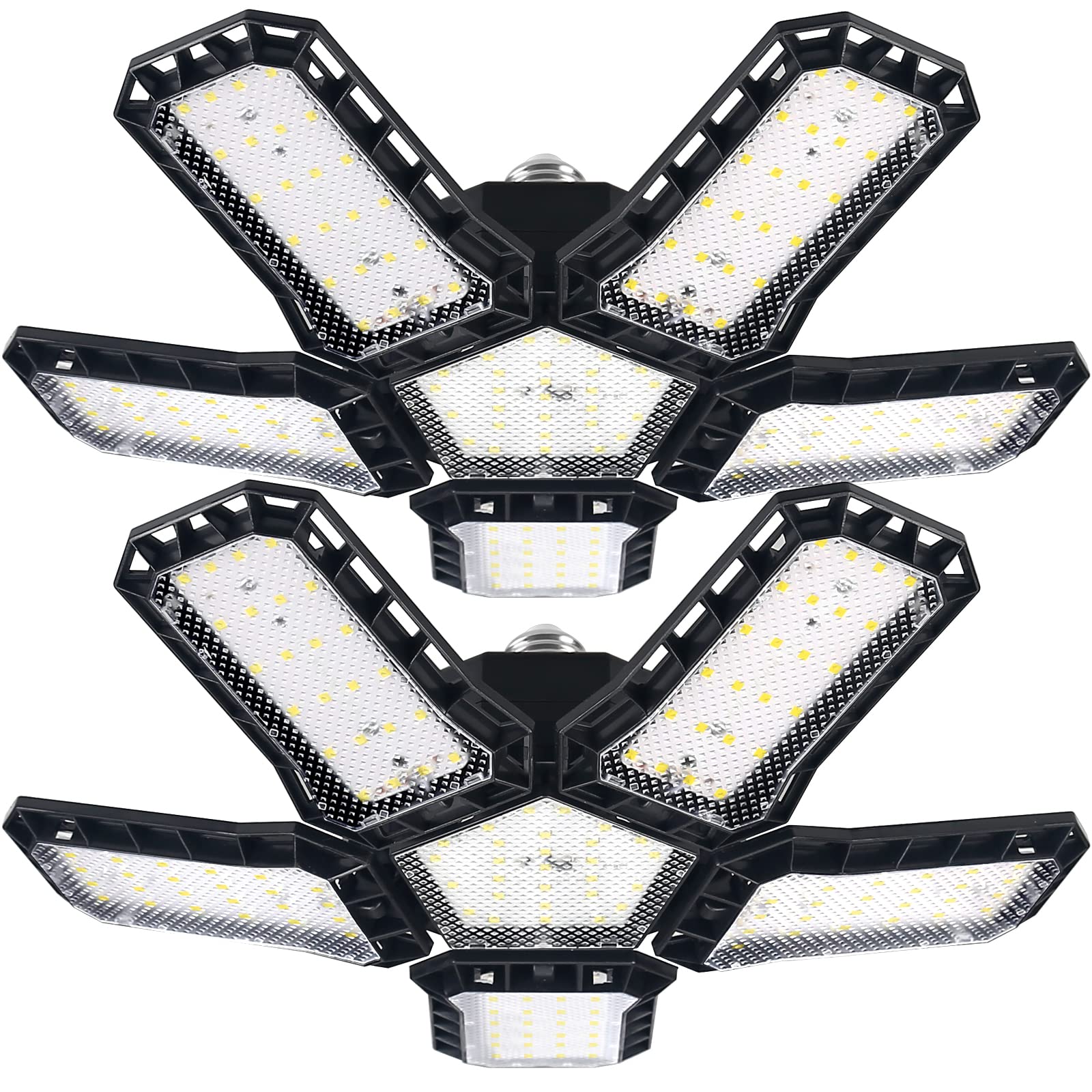 LIGHTSTARTER 2 Pack LED Garage Lights 120W Garage Lights Ceiling Led 12000LM 6500K Led Shop Light with 5+1 Adjustable Panels Support E26/E27 Screw Socket (2 Pack-120W)…