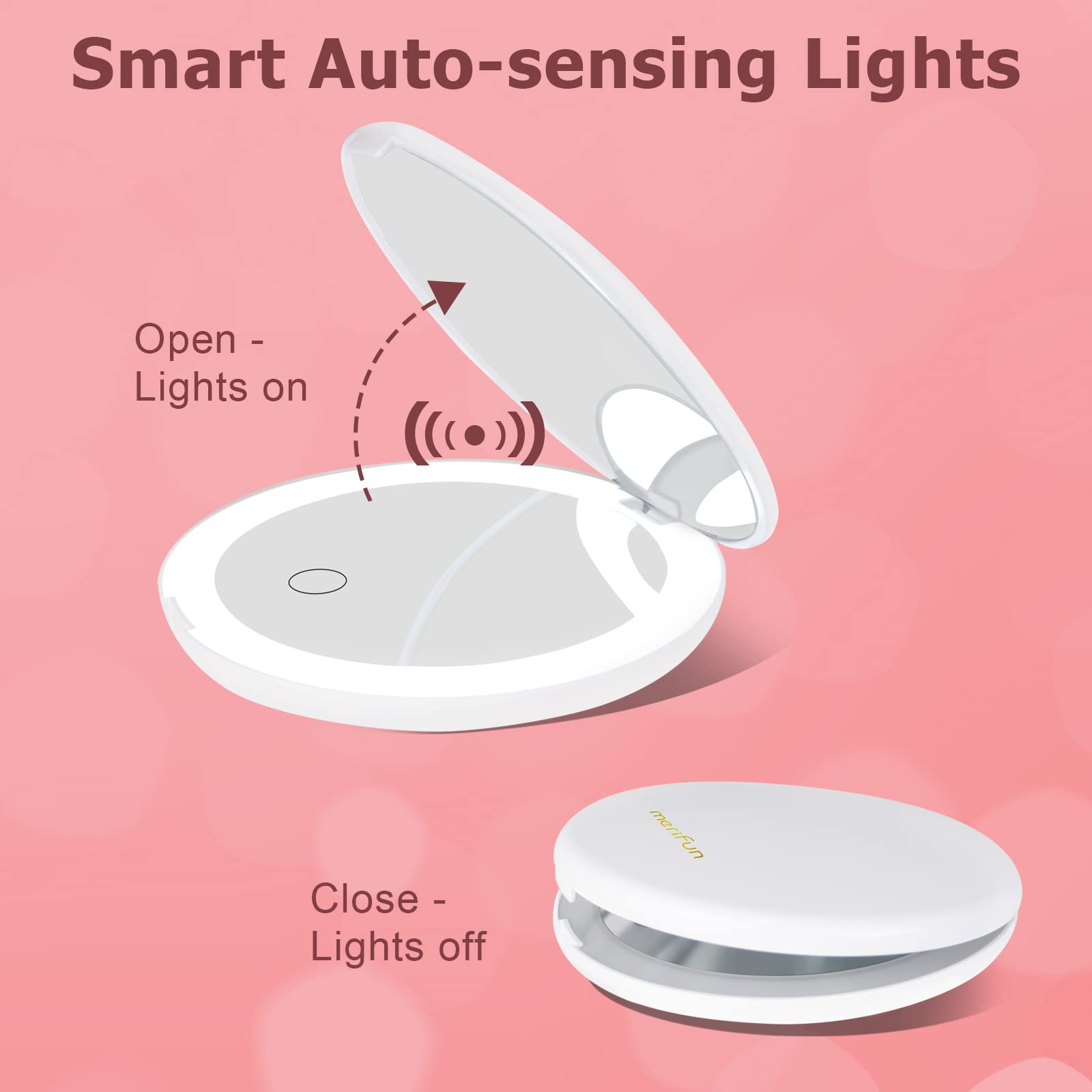 LED Lighted Travel Makeup Mirror, Large 5" 1x/10x Magnifying- Medical Grade LED, 3 Light Colors & Brightness Dimmable- Rechargeable 1000mAh Battery Travel Magnifying Makeup Mirror (White)