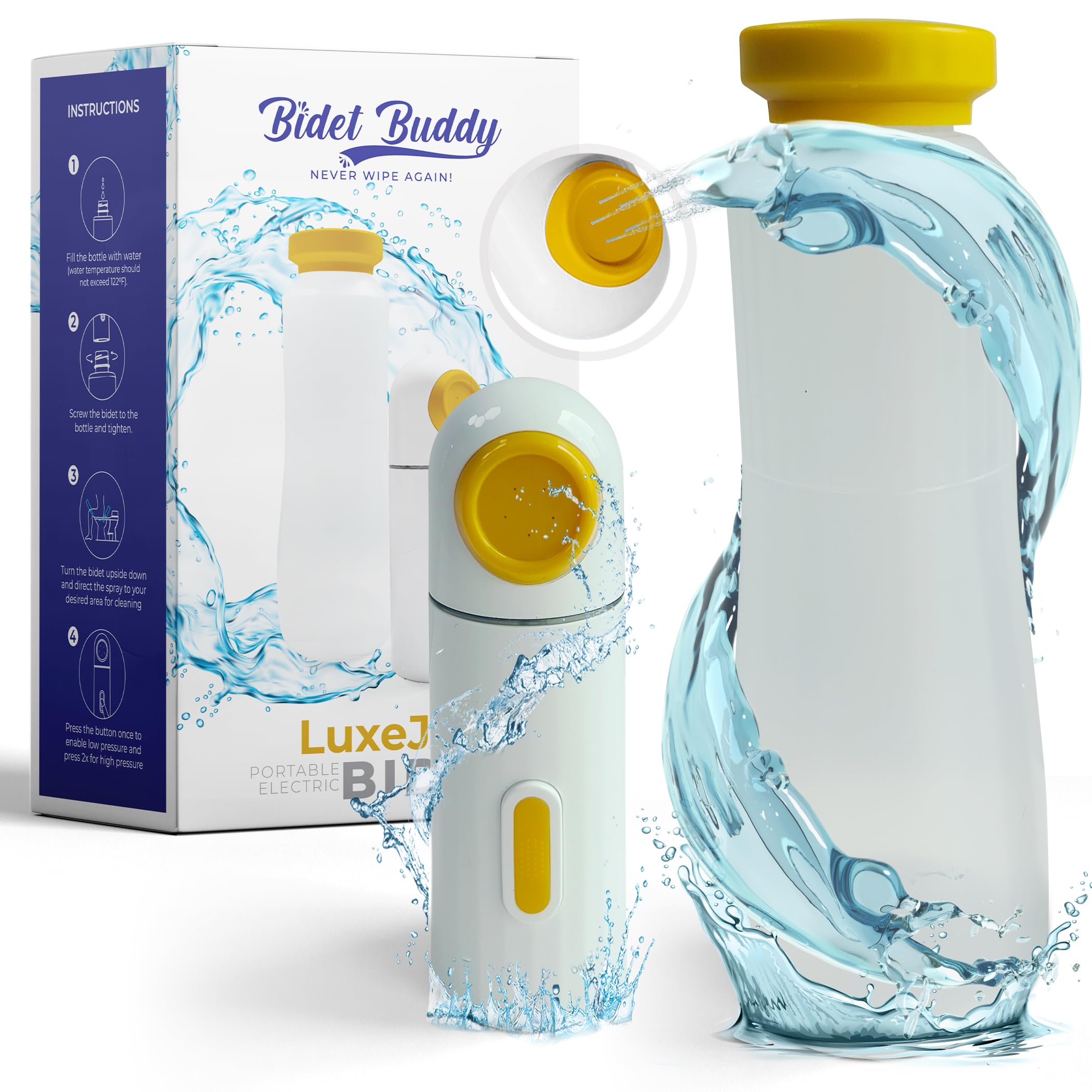 Portable Bidet | Bidet Buddy™ LuxeJet | High Pressure | Travel Bidet | 350ML Portable Bidet for Travel | Handheld Bidet | Rechargeable Electric Portable Bidet for Women/Men | Postpartum Essentials
