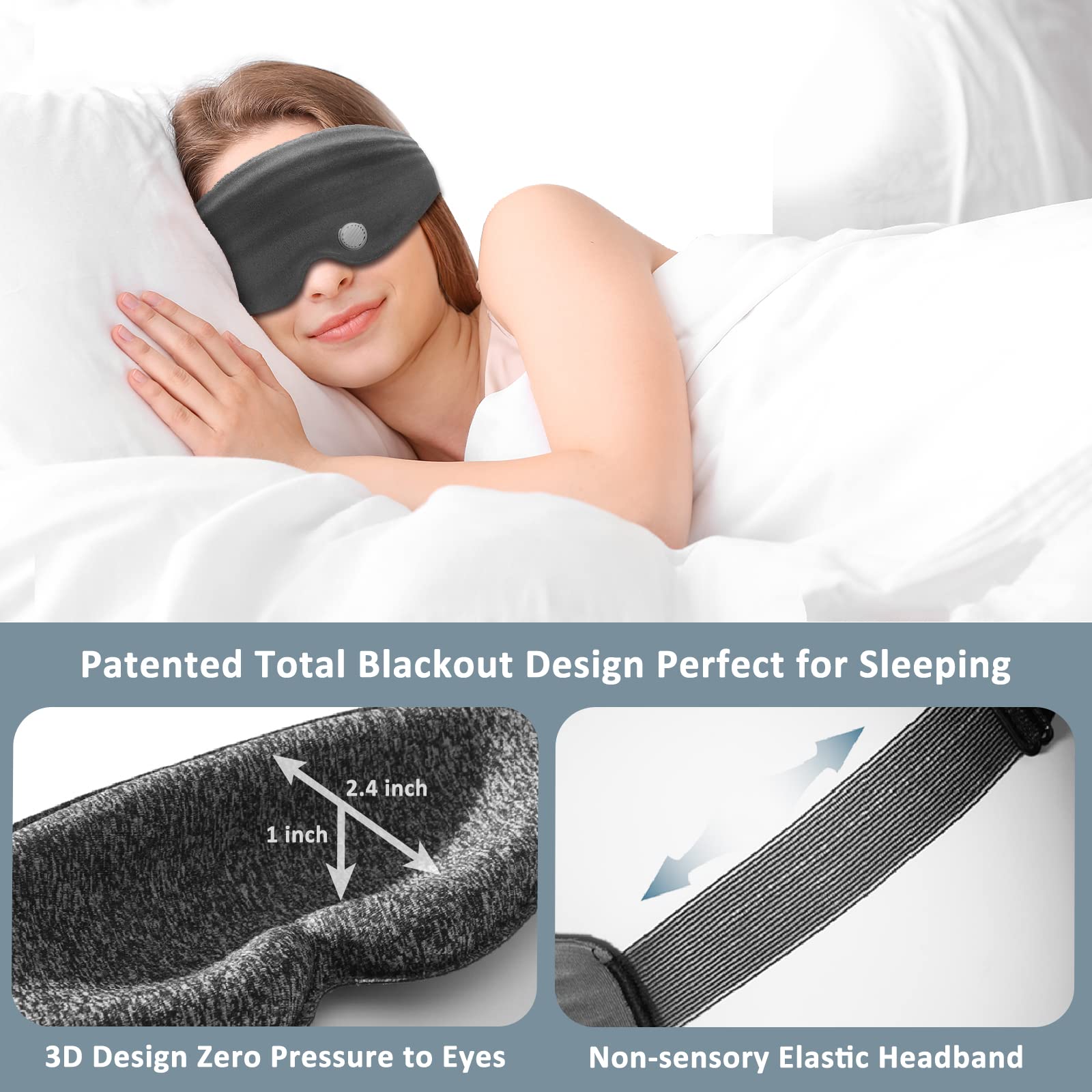 MOUNTRAX Heated Eye Mask, 3D Total Blackout Design for Sleep, Smart IC for Safe Eye Warming, Heating Pad for Dry Eyes, Improve Sleep Quality, Relieve Fatigue Puffiness Migraines (Grey)