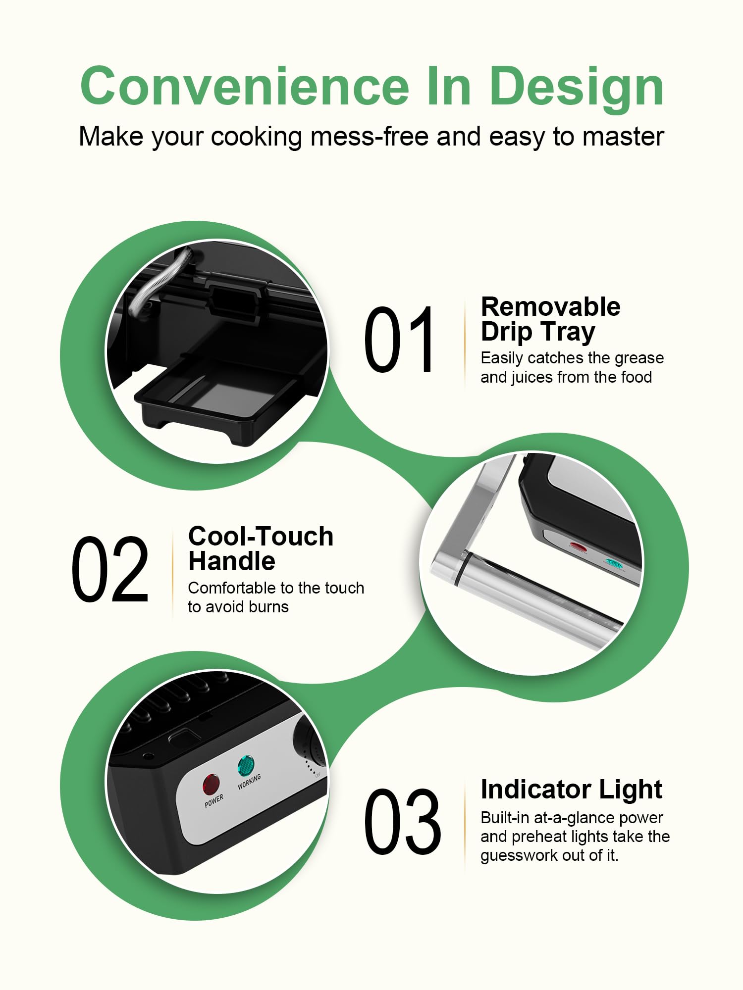 Panini Press Sandwich Maker - CACHOO Electric Indoor Grill with Temperature & Timer Control, 4-Slice Breakfast Sandwich Maker for Quesadillas, Burgers, Removable Plates with 180° Opening