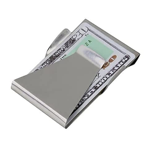 LEEMASING Slim Clip Double Sided Money Clip Credit Card Holder Wallet Stainless Steel For Husband Dad Wife (Silver)