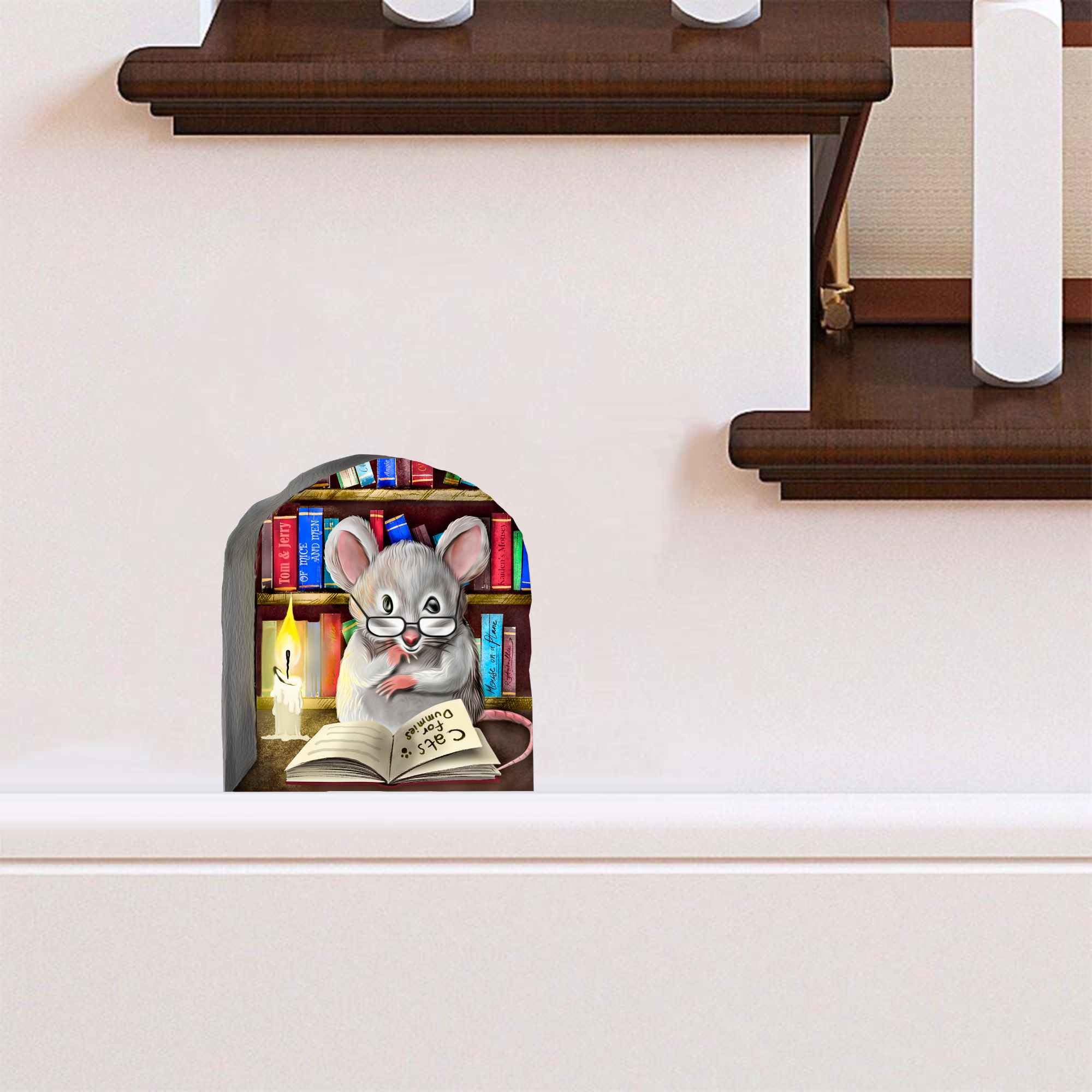 Mouse Reading Book, Wall Decor Sticker Decal, Kids Room, Classroom, Home, Bedroom, Bookcase, Book Lover, of Mice and Men, Children, Adorable, (Librarian Mouse)