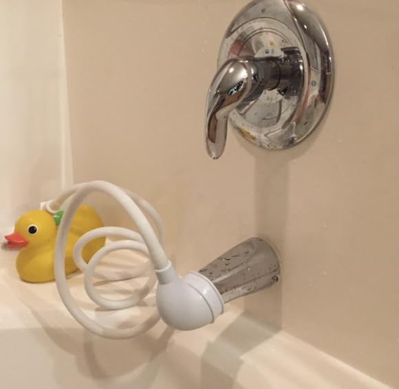 RMG Portable Hand Held Shower Sprayer for Bathtubs without Diverter - 42” Rubber Shower Hose and Sprayer - Convert Bathtub to Shower - Clamp to Secure Nozzle - Softer Rubber Connection
