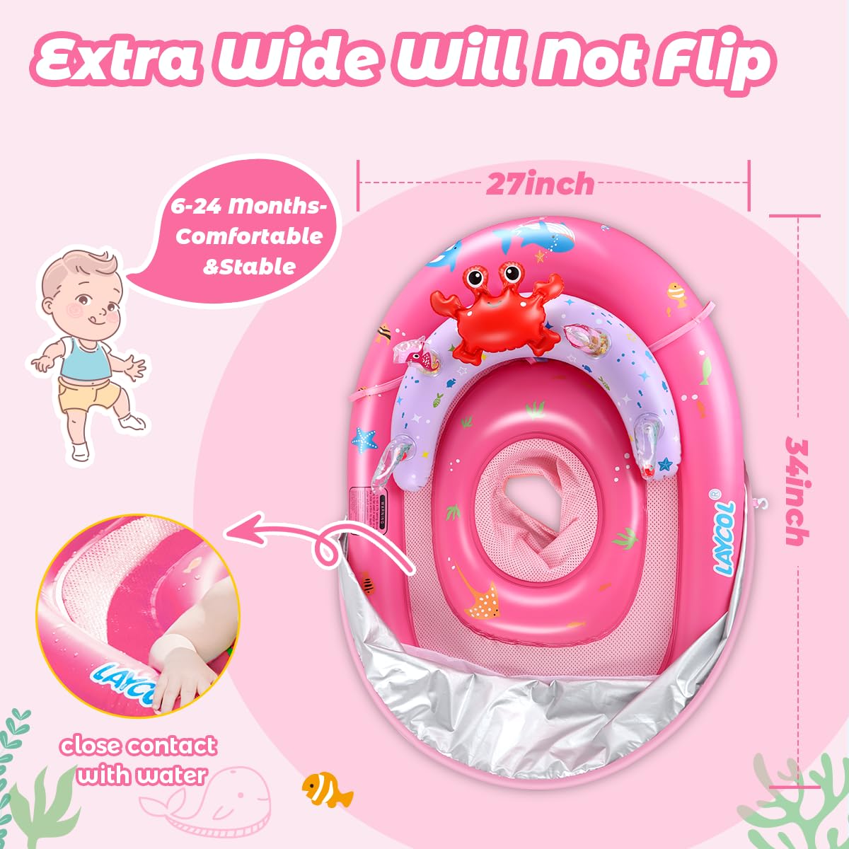 LAYCOL Baby Pool Float with UPF50+ Sun Protection Canopy & Toy Play Console,Infant Baby Floats for Pool,Toddler Pool Float for 3-36 Months