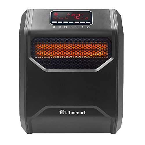LifeSmart LifePro 1500 Watt High Power 3 Mode Programmable Space Heater with 6 Quartz Infrared Element, Remote, and Digital Display, Black