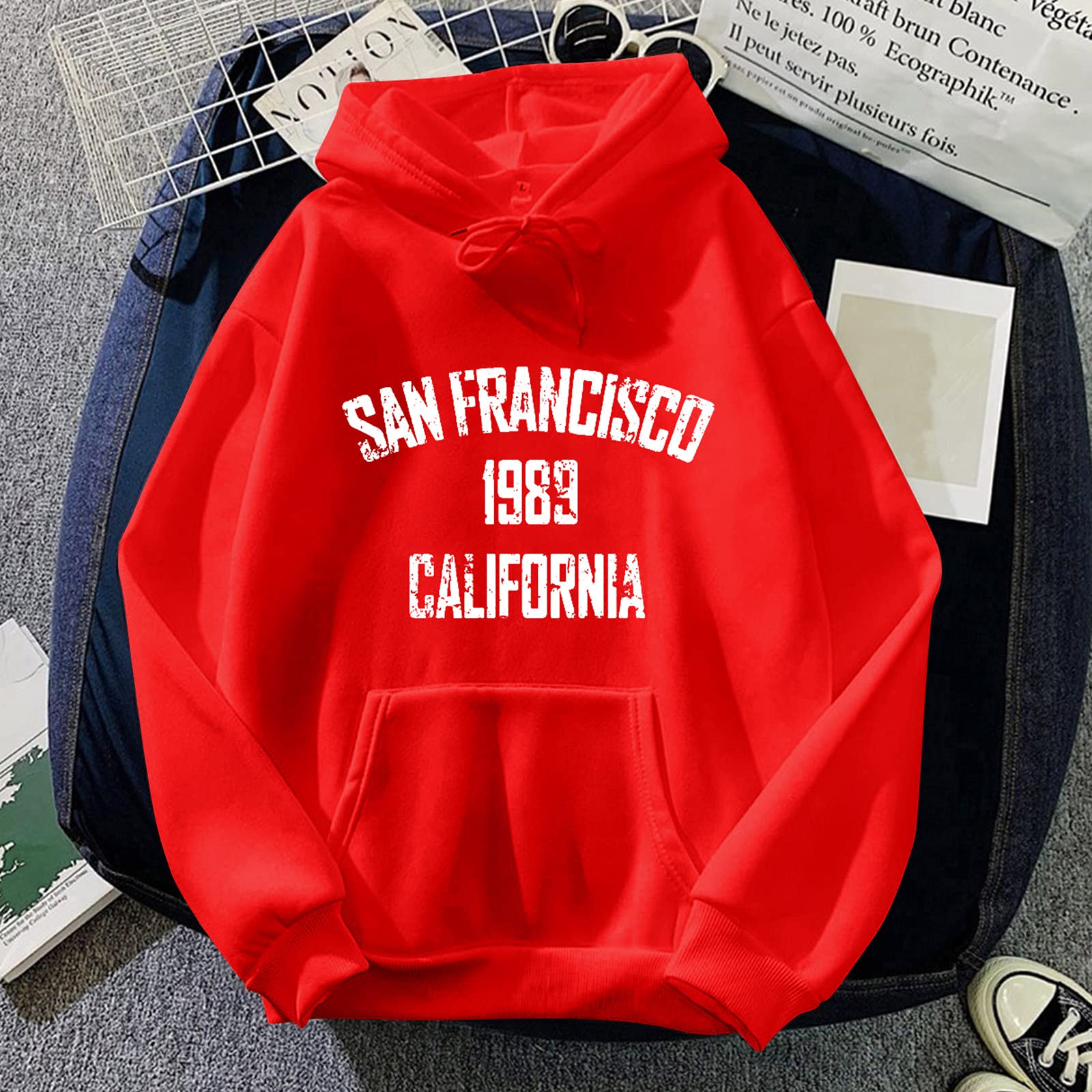 KUAILEYA Anime Hoodie Women's Casual Long Sleeve Cutout Print Hoodie Pullover Drawstring Sweatshirt Top, B5-red, Large